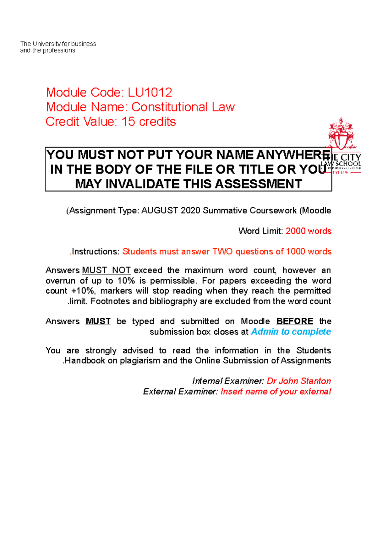 Revised Constitutional Law r - Module Code: LU Module Name ...