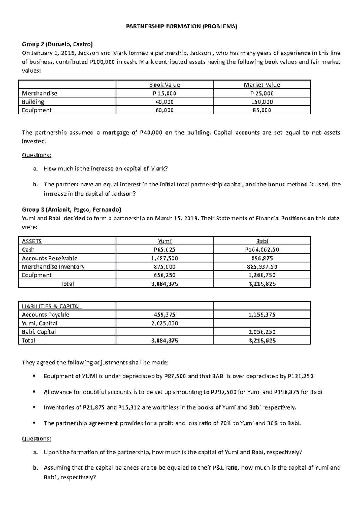 Partnership Formation Questionnaires Final - PARTNERSHIP FORMATION ...