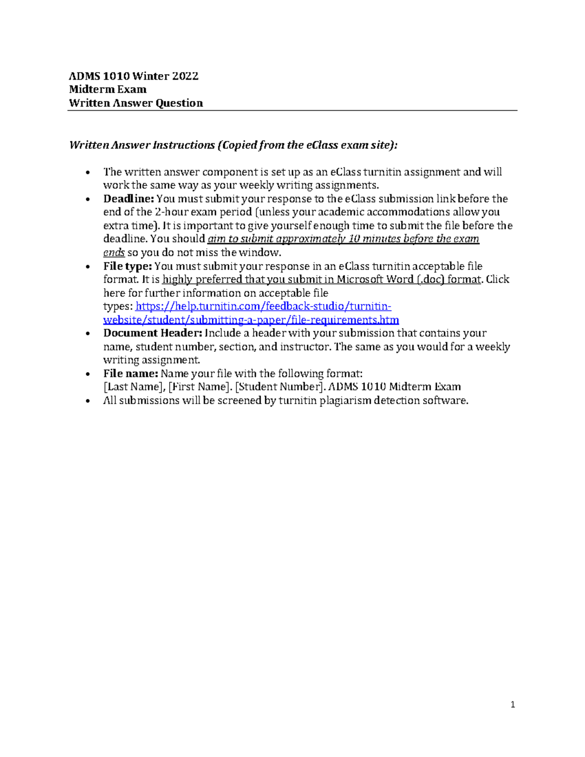 ADMS 1010 W22 Midterm WAQ. Supply Mgmt - ADMS 1010 Winter 2022 Midterm ...