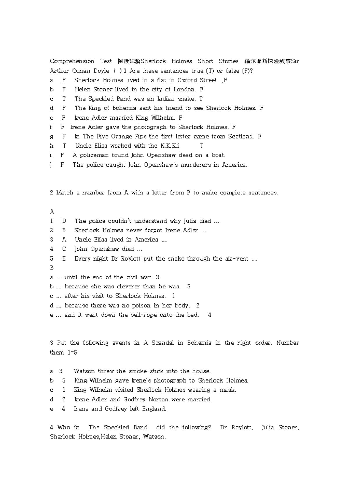 Comprehension Test - ,F b F Helen Stoner lived in the city of London. F ...