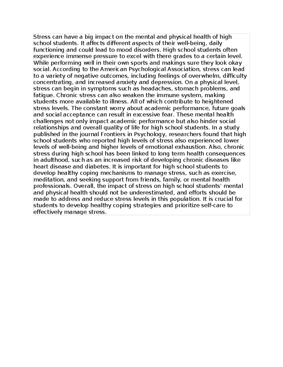 305 stress - health essay - Stress can have a big impact on the mental ...