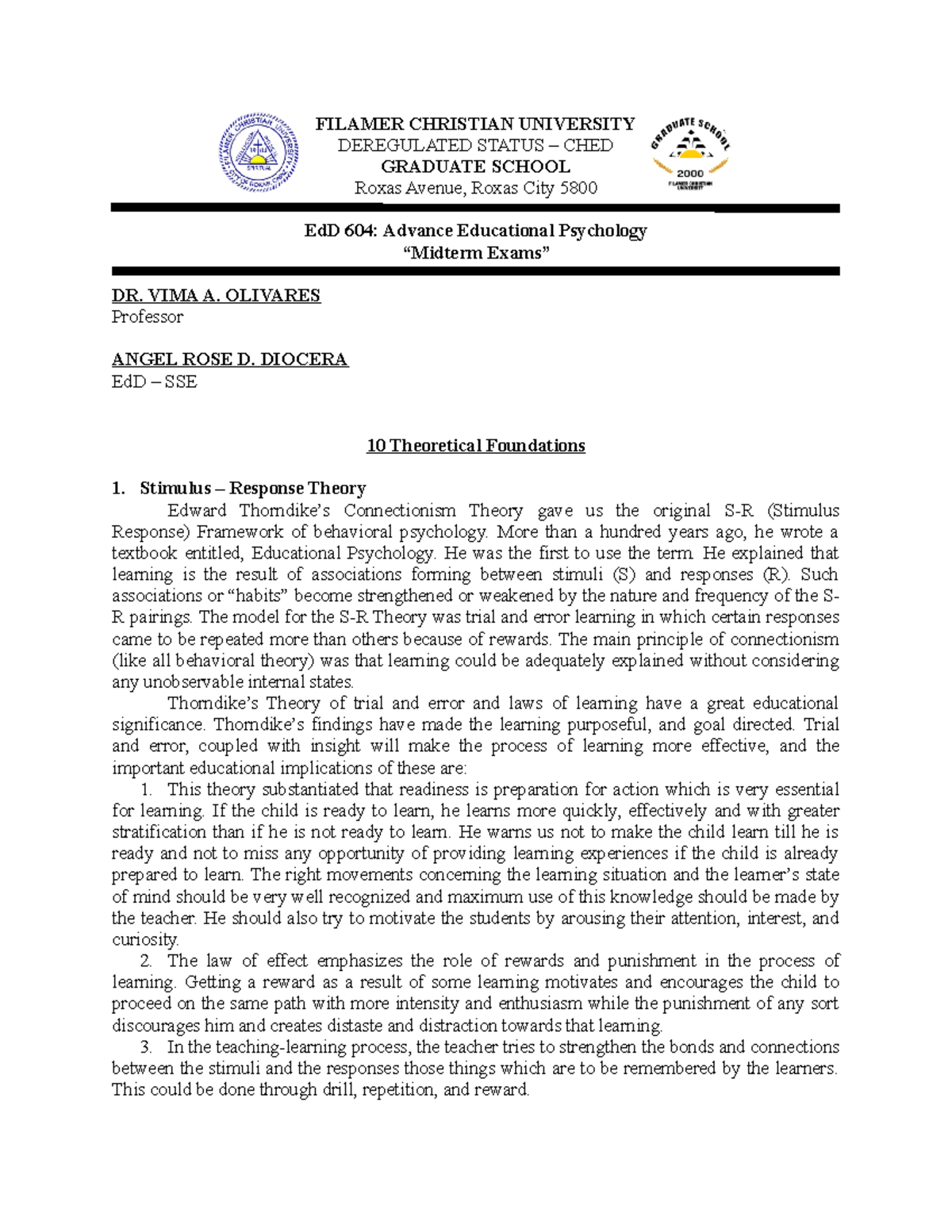 Ed D 604 (Dr. Vim) Midterm - FILAMER CHRISTIAN UNIVERSITY DEREGULATED ...