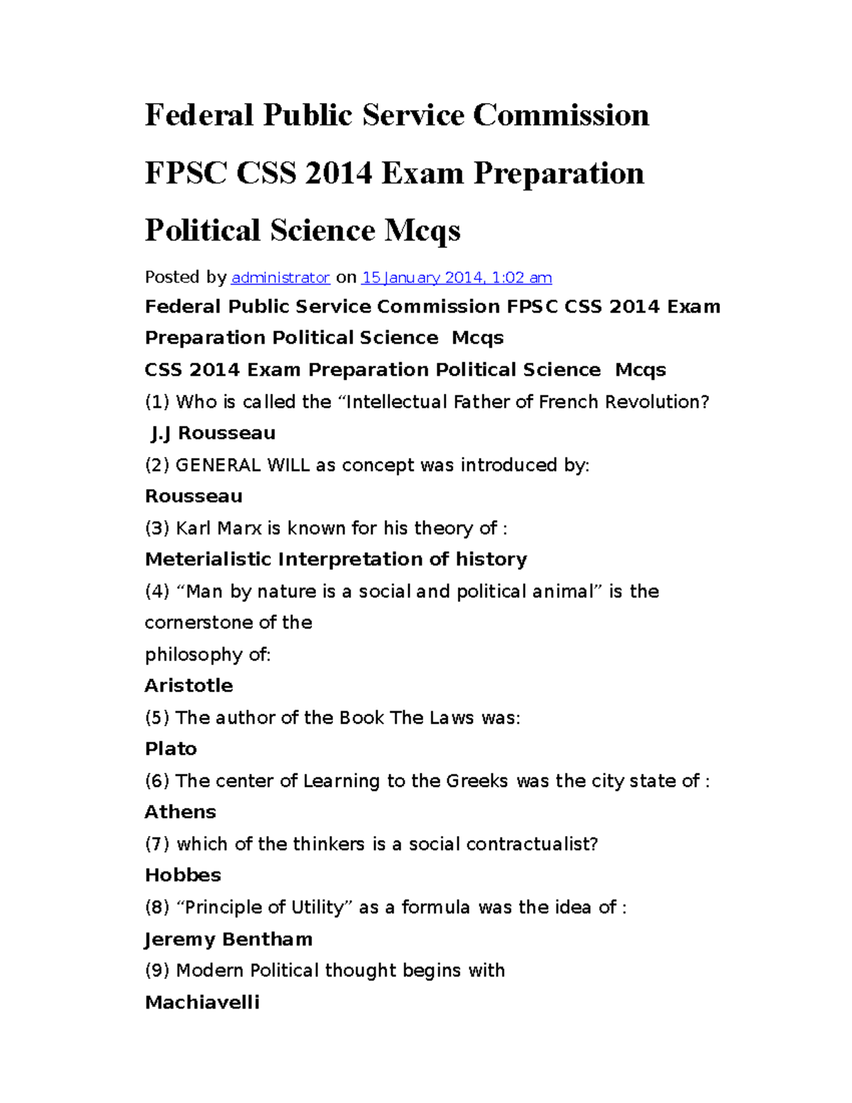 271647588 Exam Preparation Political Science Mcqs - Federal Public ...