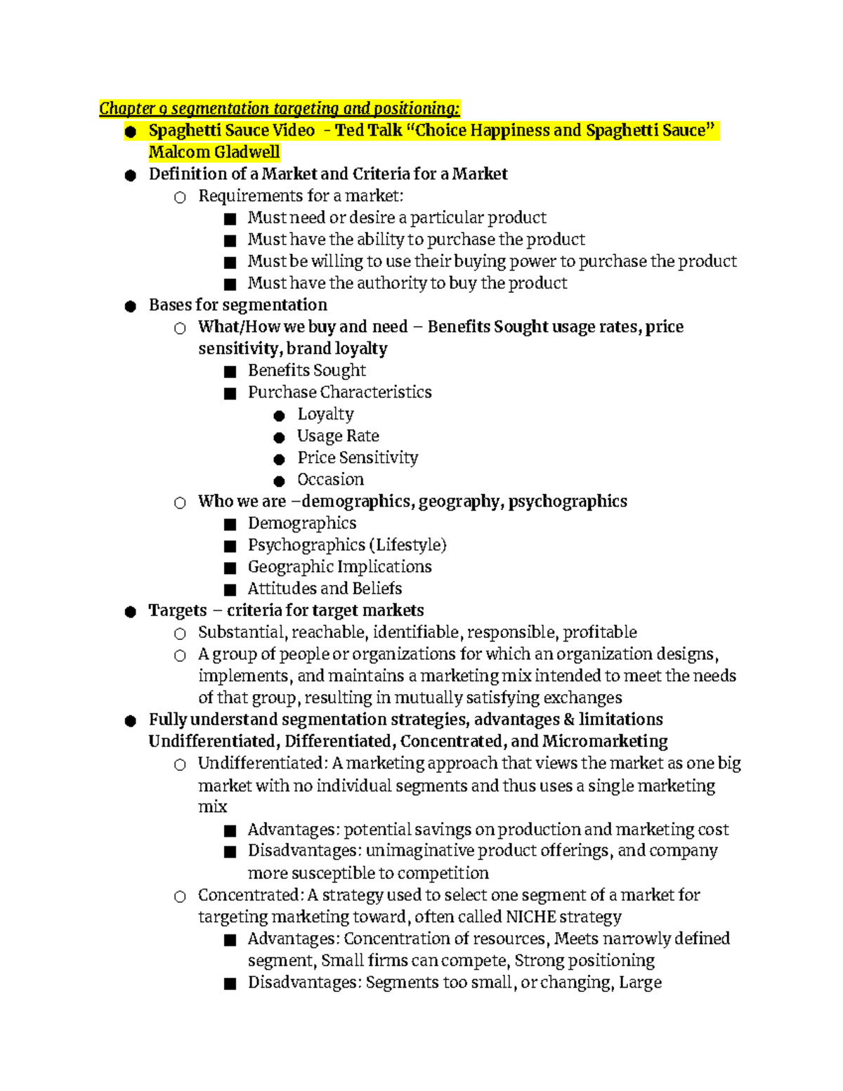 Exam 2 study guide marketing - Chapter 9 segmentation targeting and positioning: Spaghetti Sauce ...