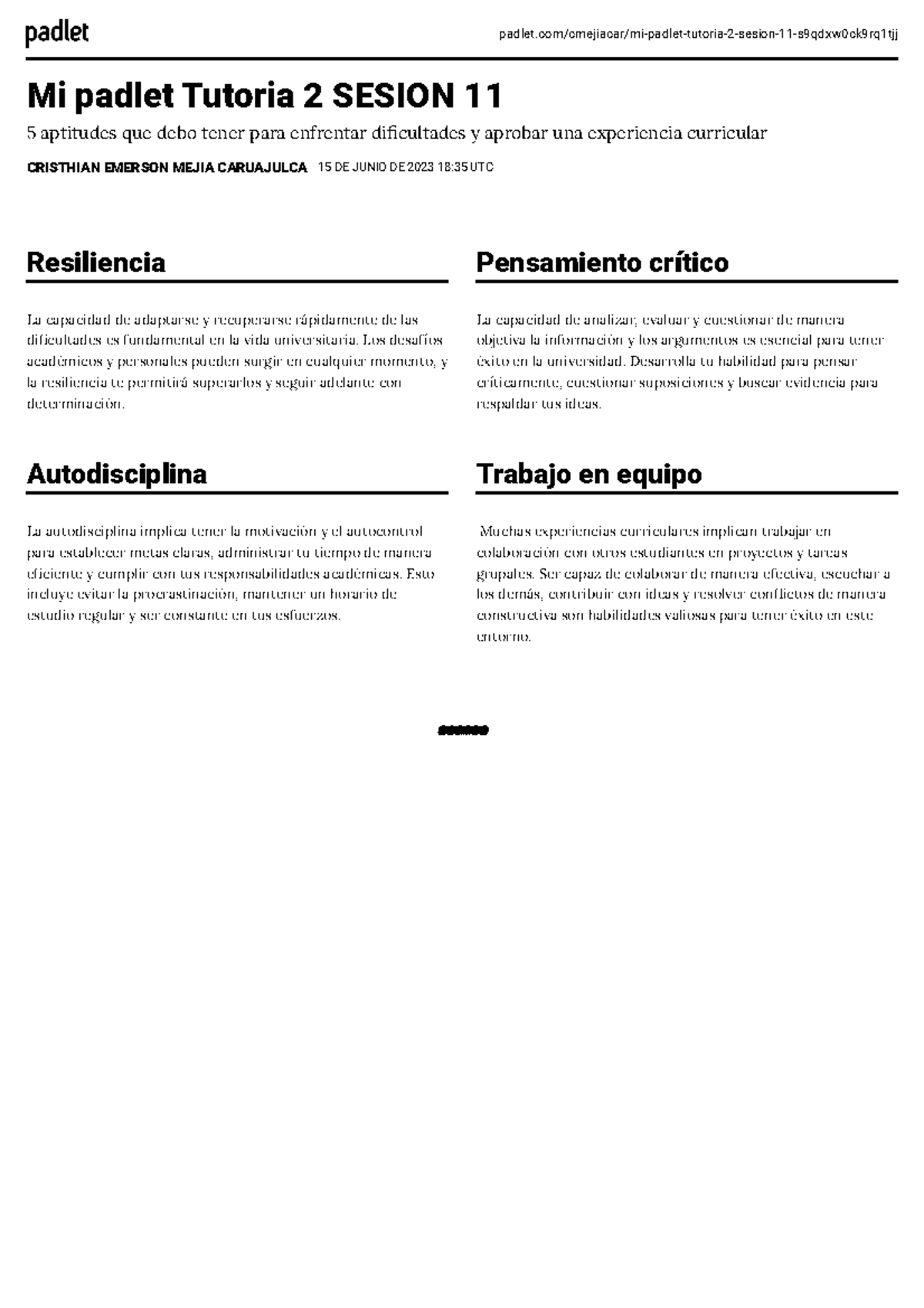 Padlet-sesion 11 - tutoria sesion 11 - - Studocu