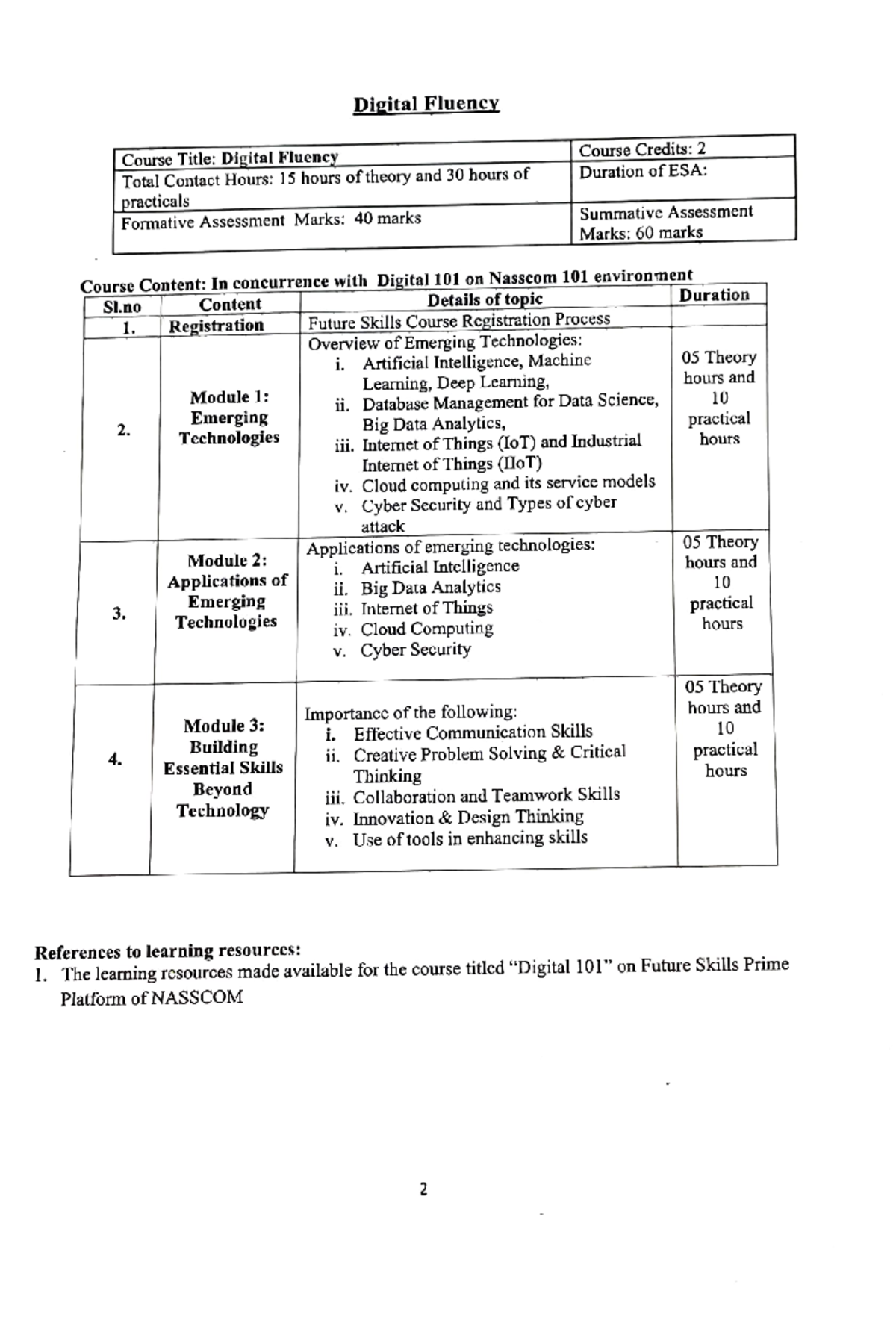 Digital fluency syllabus - Course Title: Digital Fluency Total Contact ...