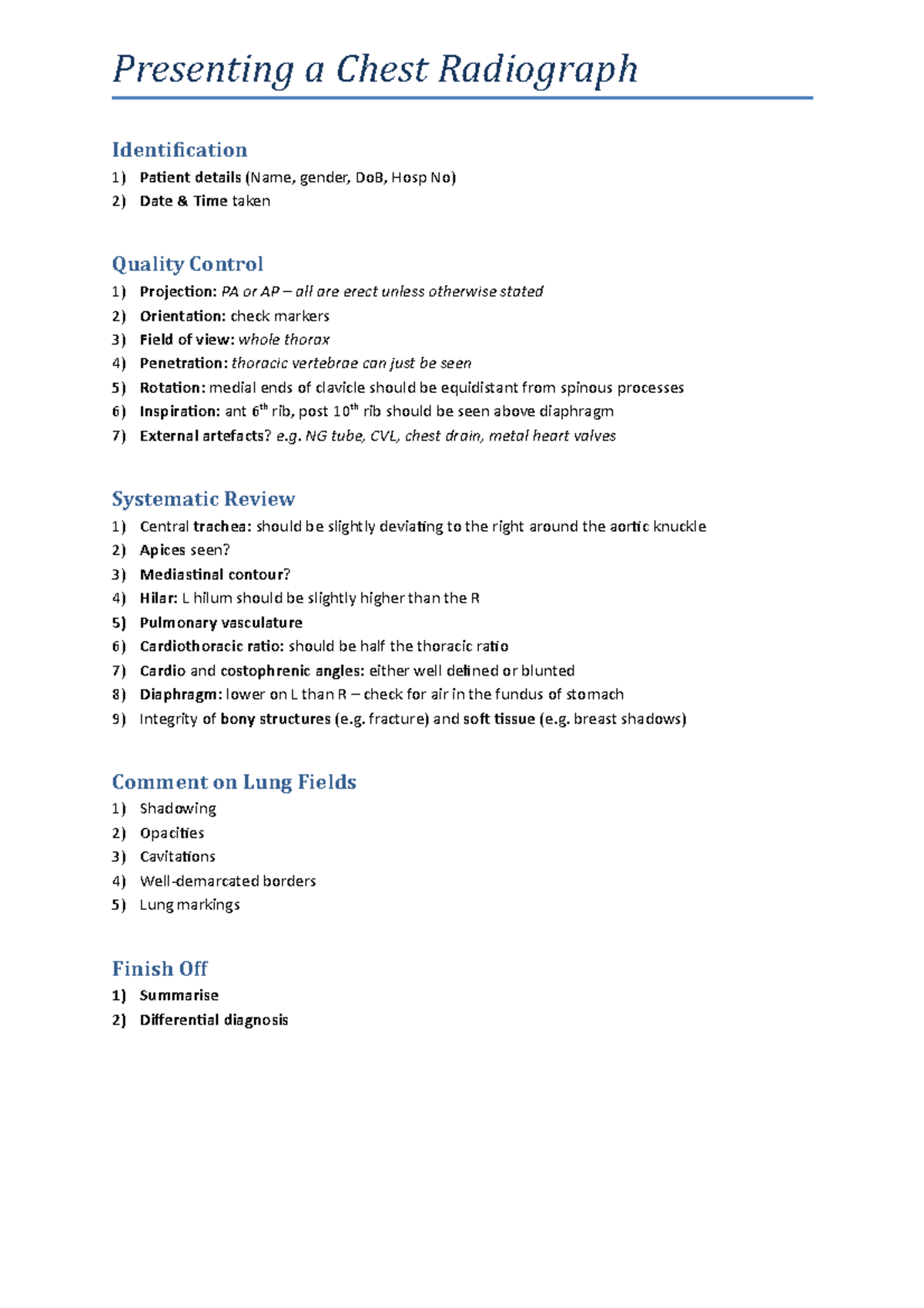 Presenting a Chest Radiograph - Presenting a Chest Radiograph ...