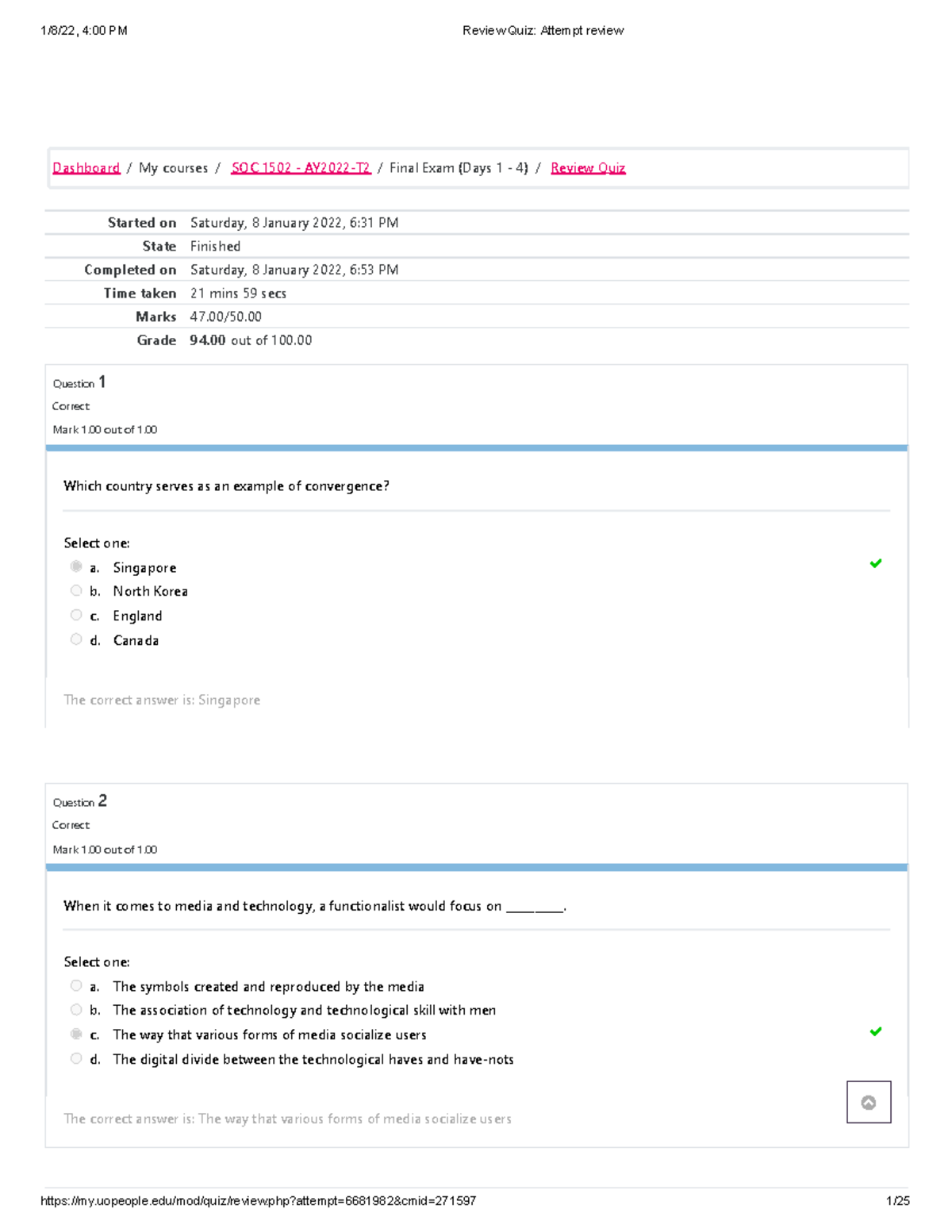 SOC 1502 Final Review Quiz Second Attempt - Started on Saturday, 8 ...