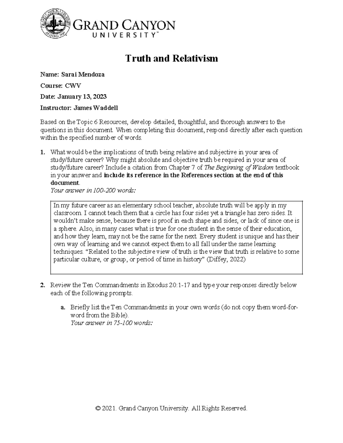 CWV 301 RS T6Truth And Relativism Online - Truth and Relativism Name ...