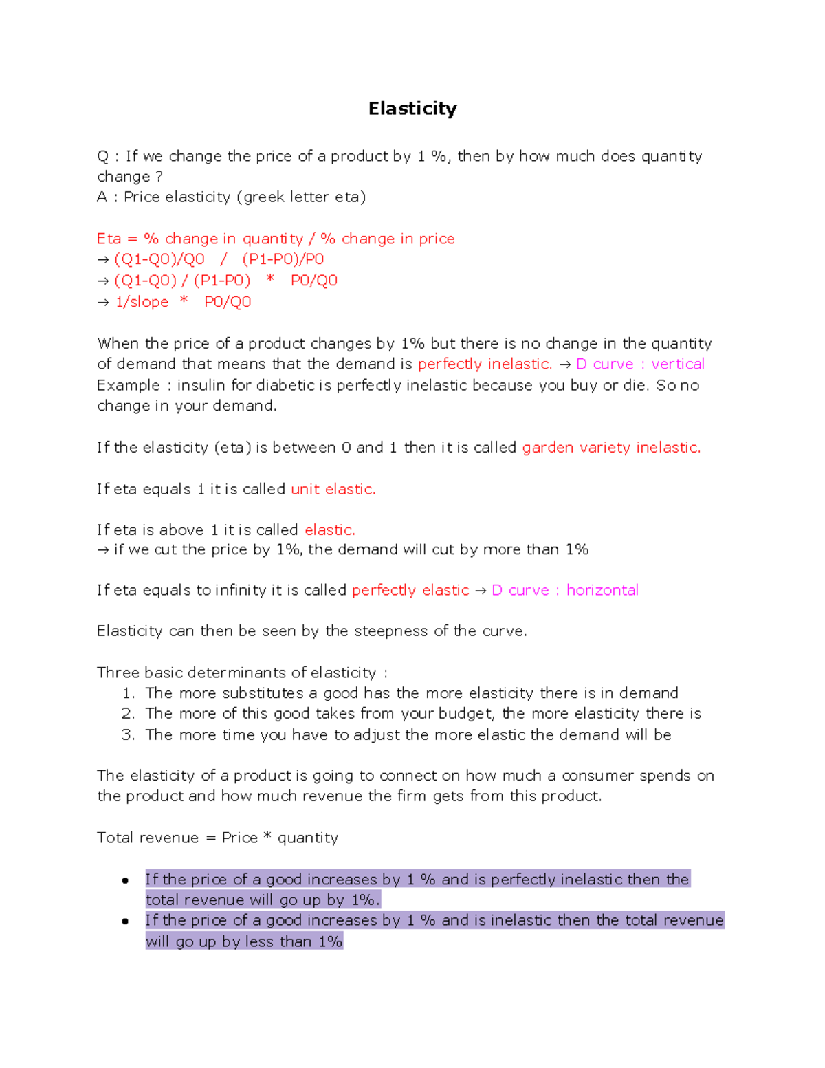 ECON 201 - Chapitre 4 - notes - Elasticity Q : If we change the price ...