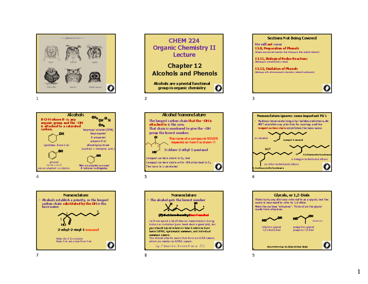 Chapter 12 ROH Ar OH S24 - Lecture Notes - 1 1 CHEM 224 Organic ...