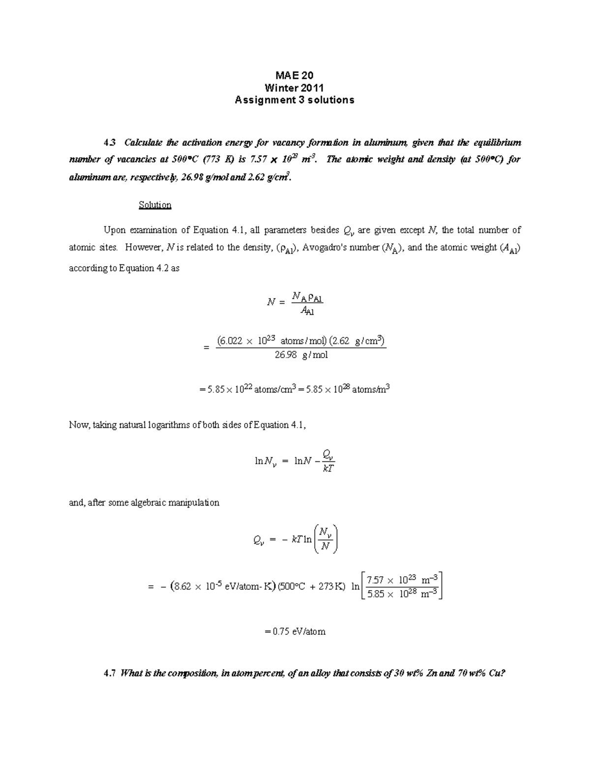 2b Advanced Metals - sample assignment - MAE 20 Winter 2011 Assignment ...