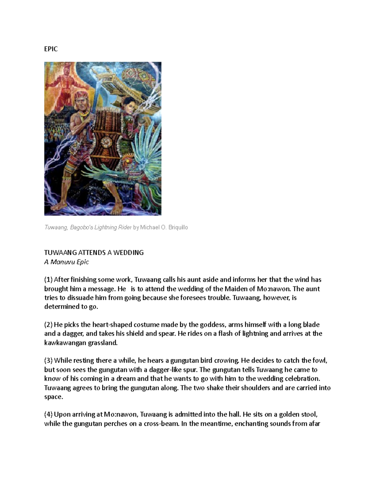 Tuwaang Attends A Wedding (Epic) - EPIC Tuwaang, Bagobo’s Lightning ...