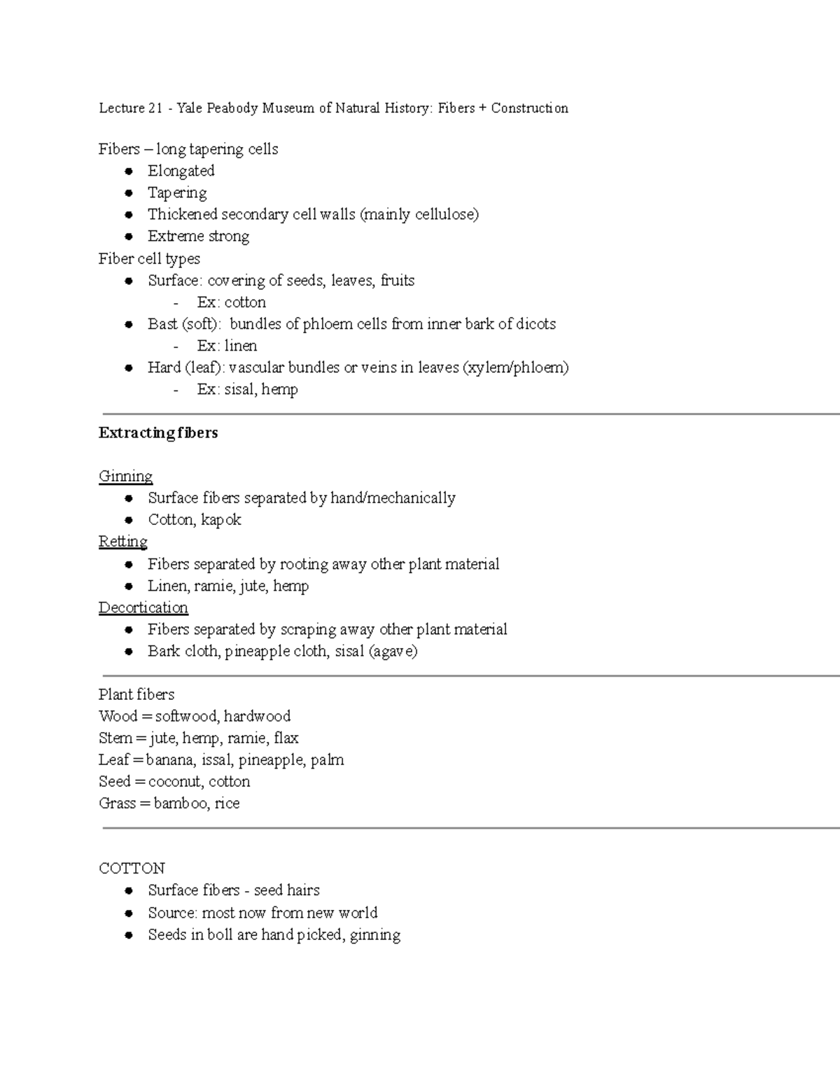 Lecture 21 - Yale Peabody Museum of Natural History Fibers ...