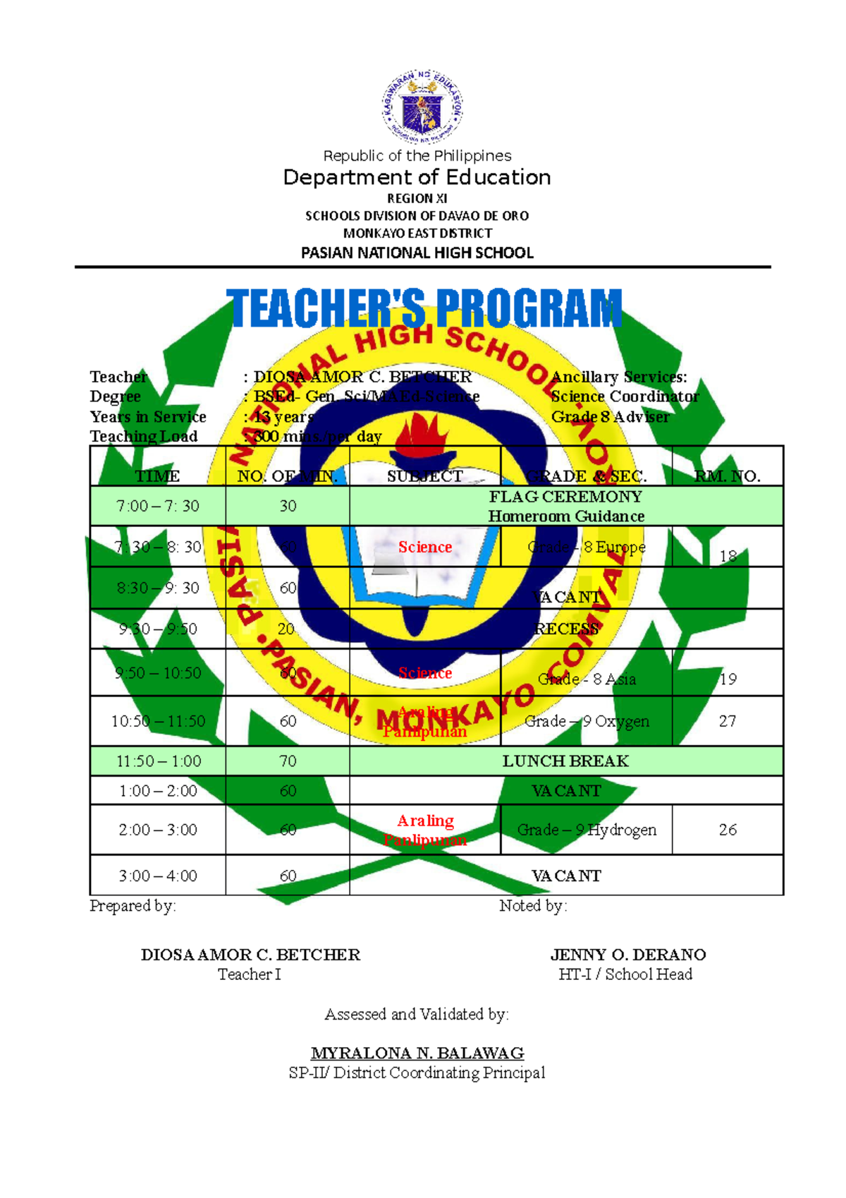 Teachers Program - none. - Republic of the Philippines Department of ...