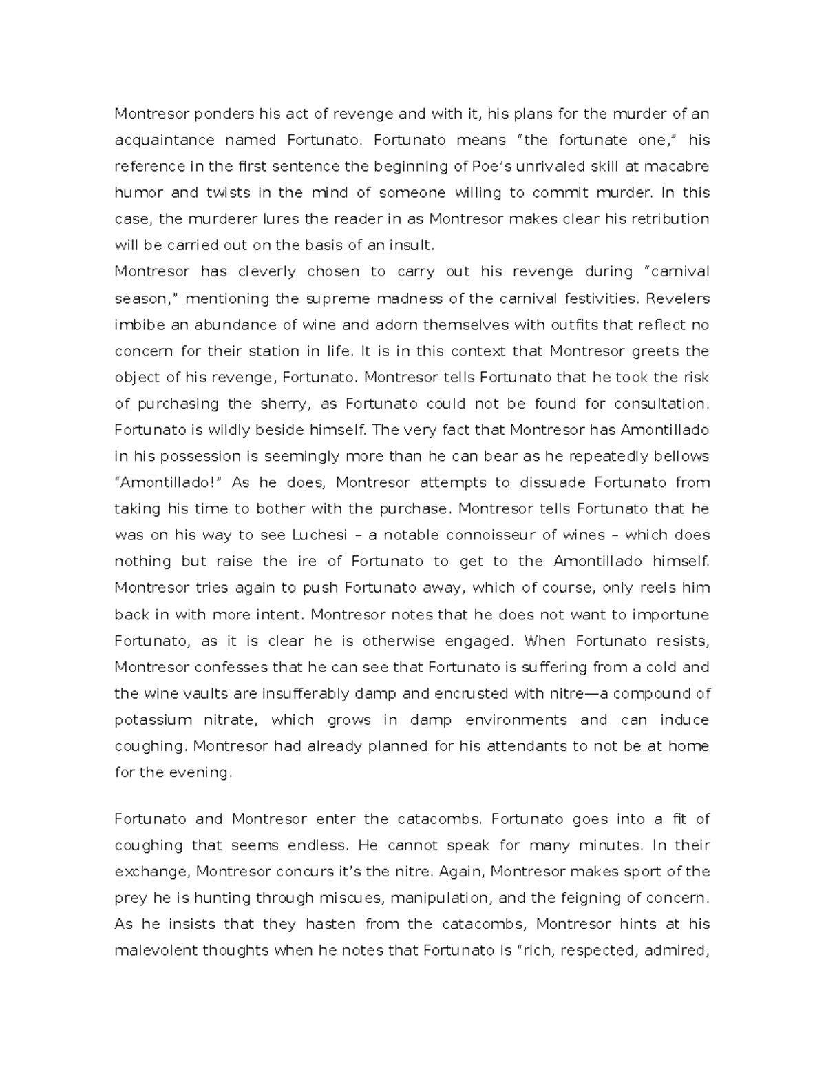 The Cask of Amontillado Summary - Montresor ponders his act of revenge ...