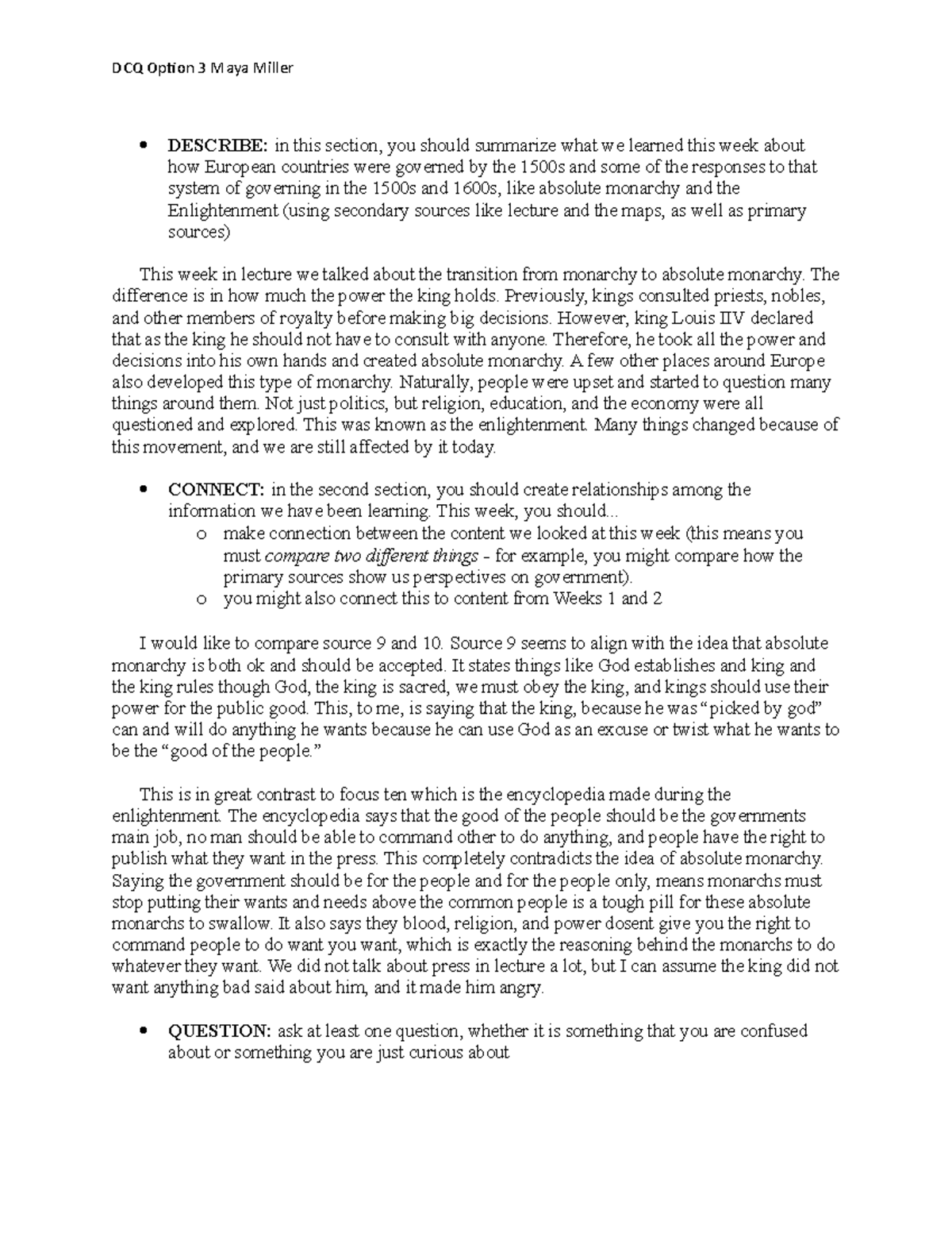 DCQ option 3 - DCQ number 3 - DCQ Option 3 Maya Miller DESCRIBE: in ...