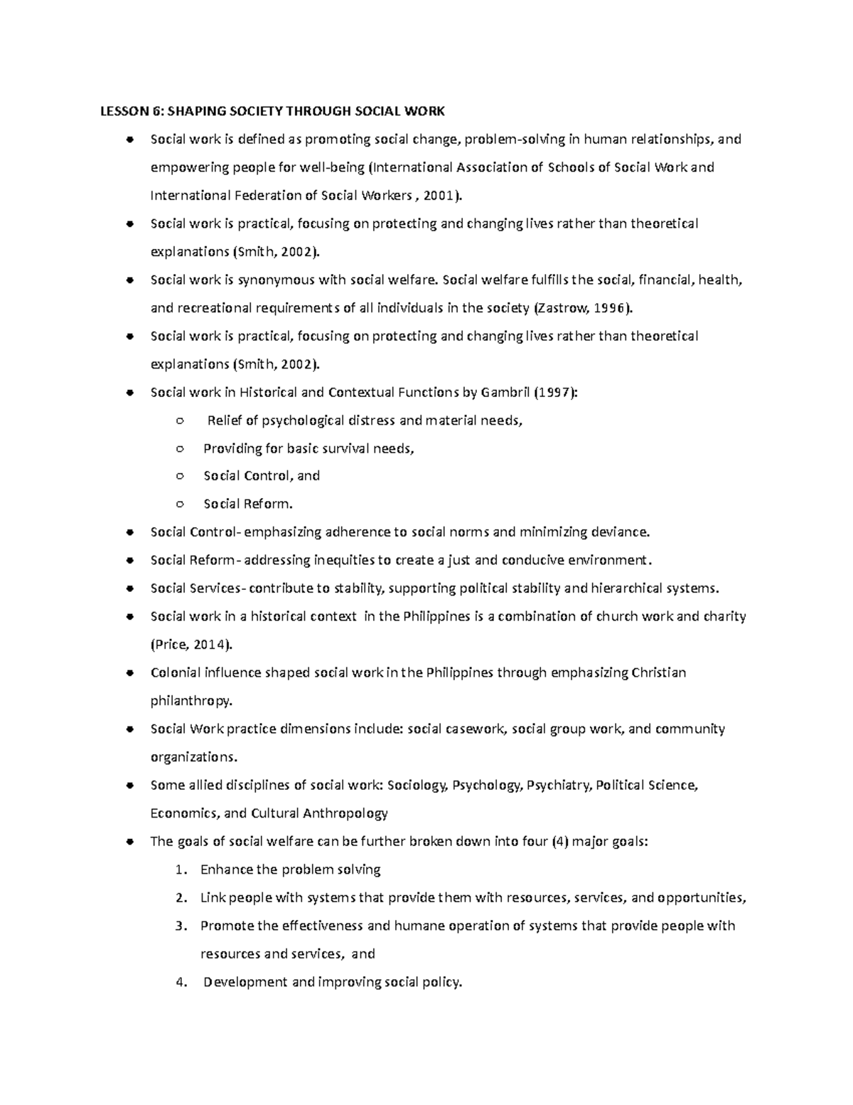 Social Work (Lesson 6-Lesson 10 Summary) - LESSON 6: SHAPING SOCIETY ...