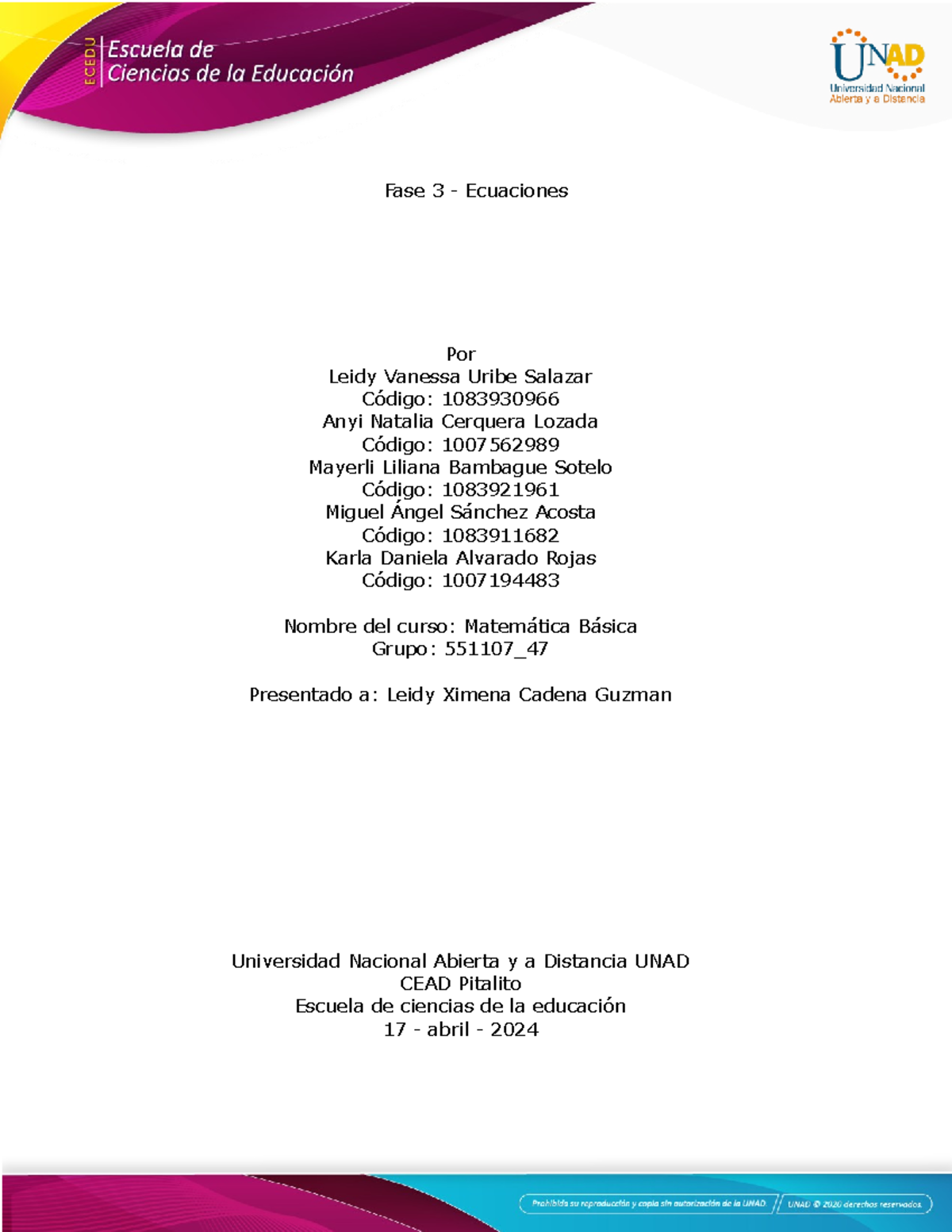 Fase 3 Ecuaciones grupo 551107 47 - Fase 3 - Ecuaciones Por Leidy ...