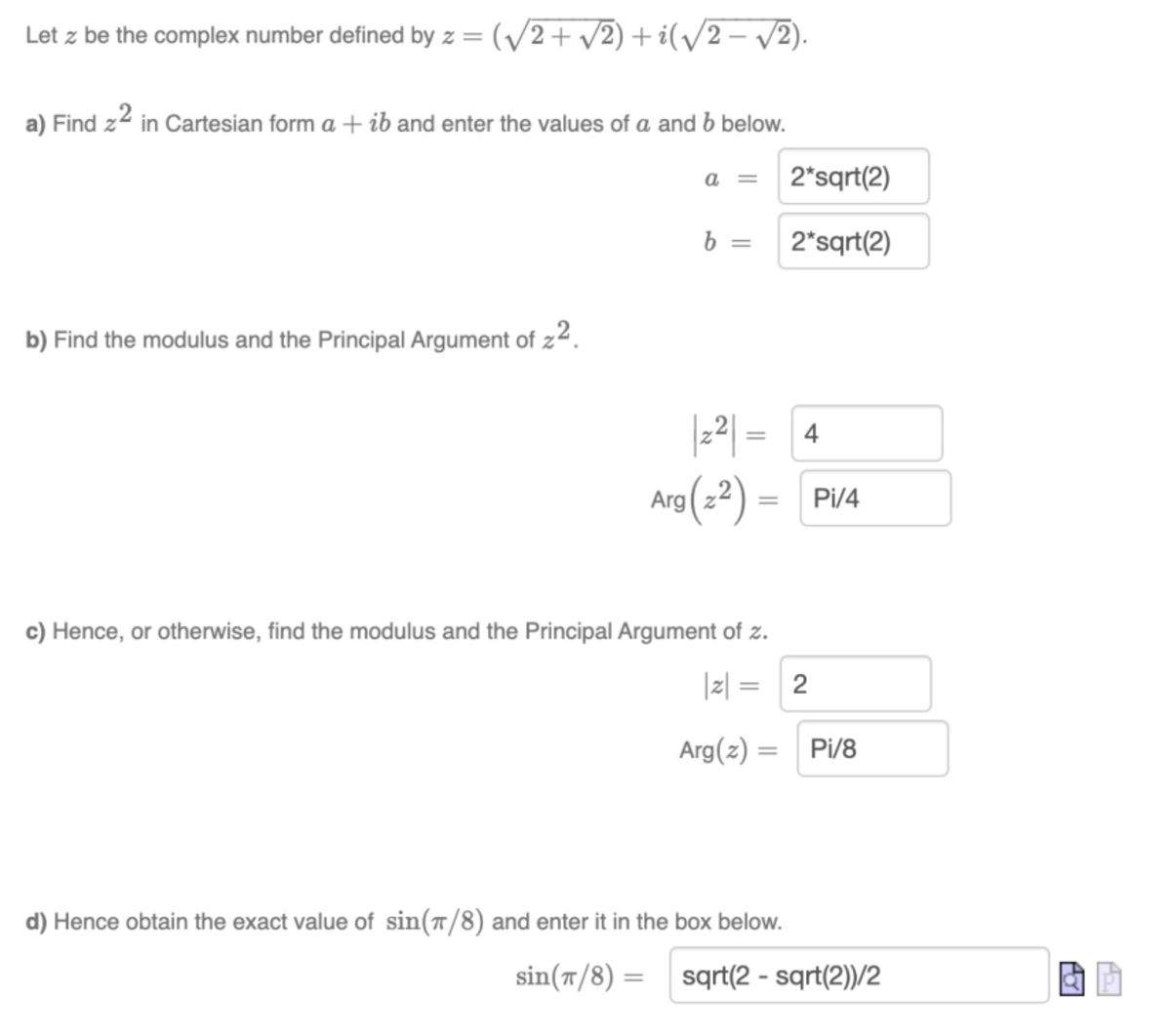 Complex number exam qs - Let Z be the complex number defined Z a) Find ...