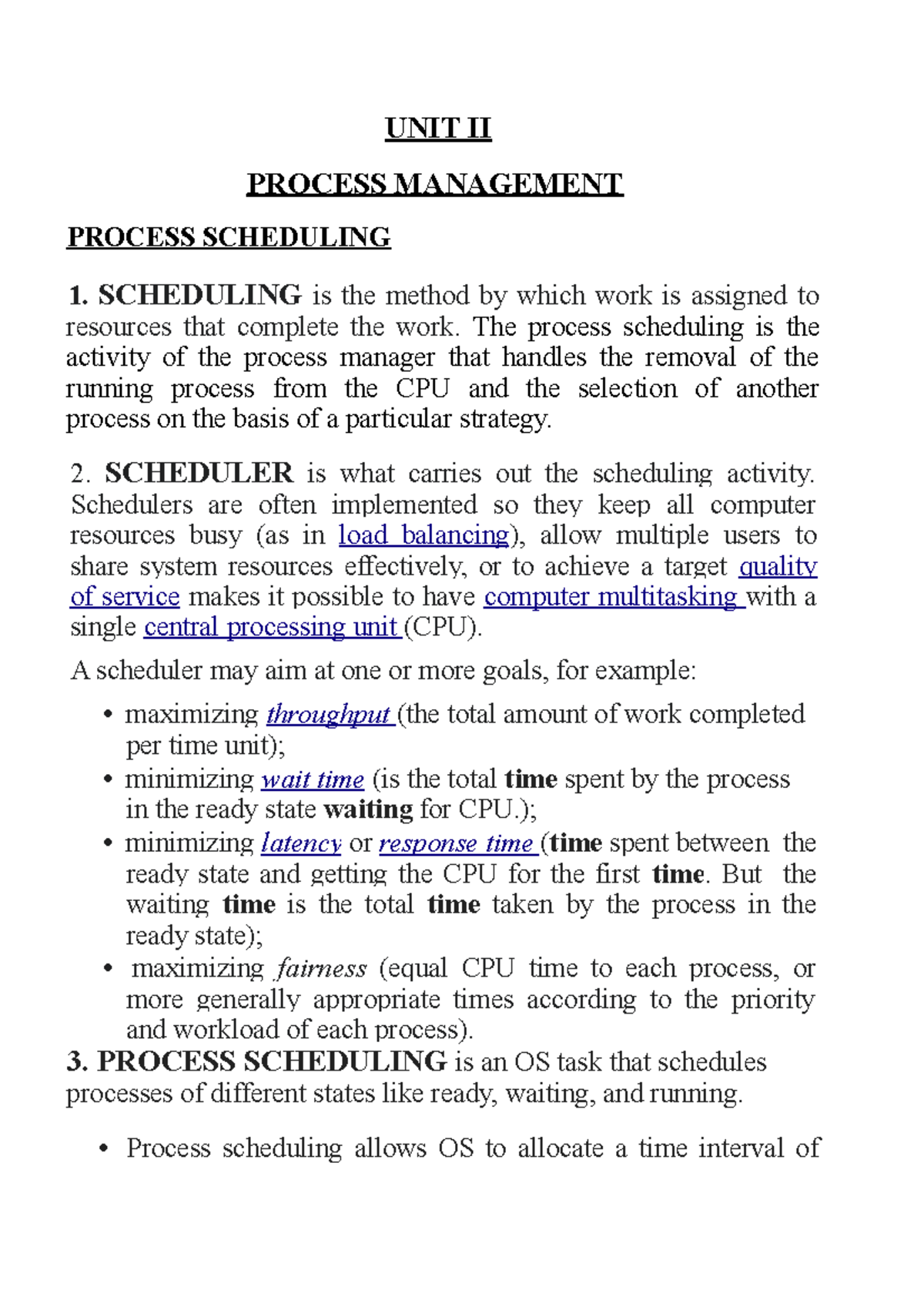 Process Scheduling - UNIT II PROCESS MANAGEMENT PROCESS SCHEDULING 1 ...