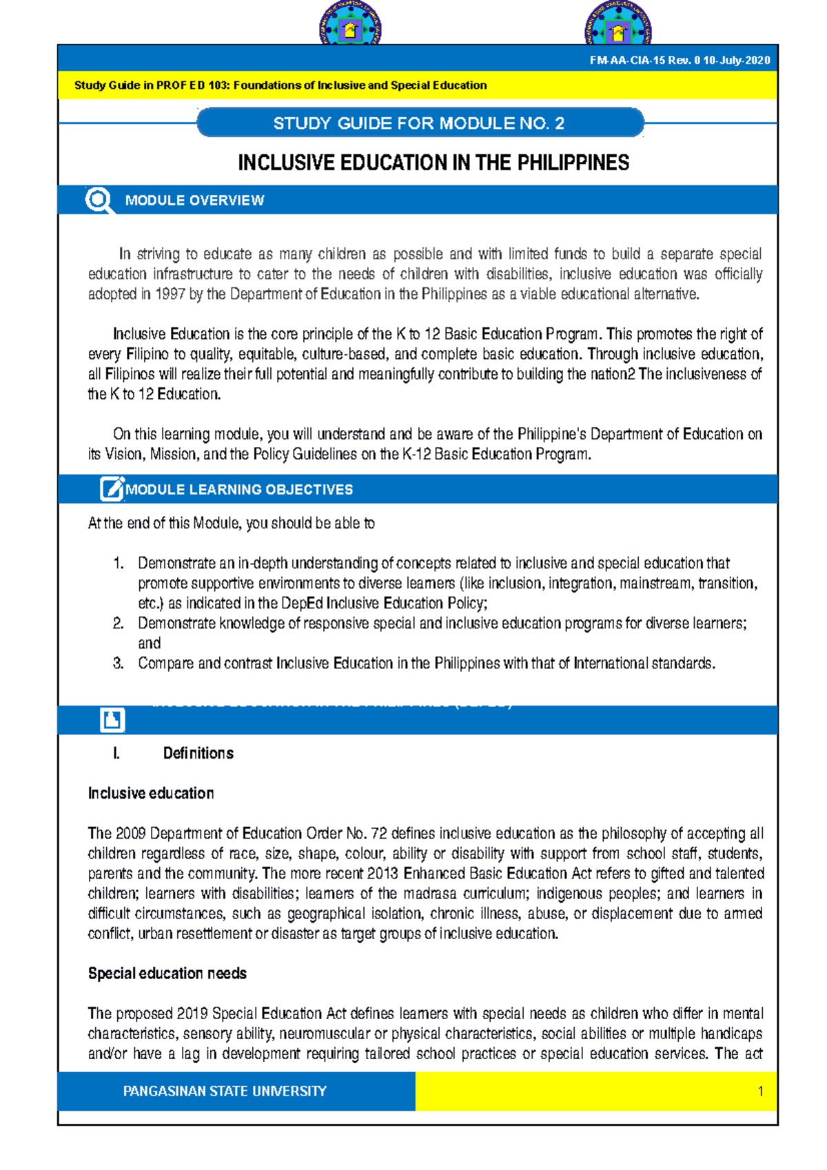 Study-Guide-Module-2-Prof ED 103 - Foundations of Special and Inclusive ...