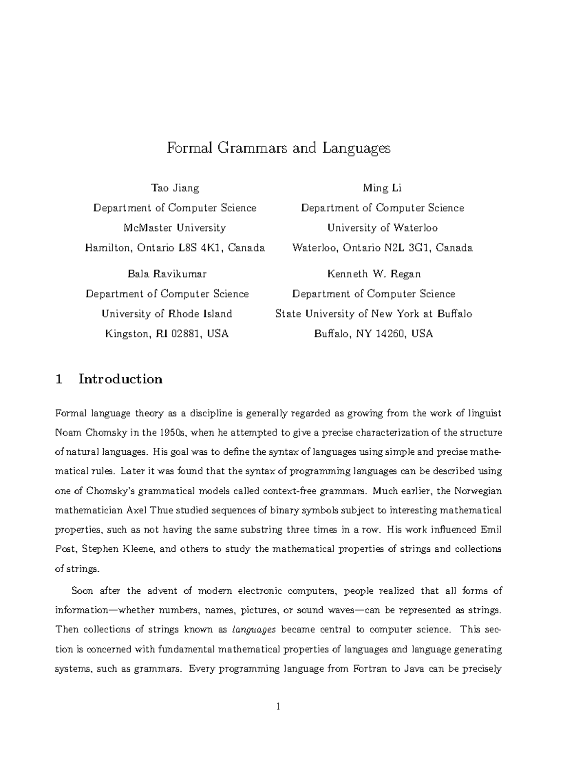 Complete note on Formal Grammars and Languages - Formal Grammars and Languages Tao Jiang ...