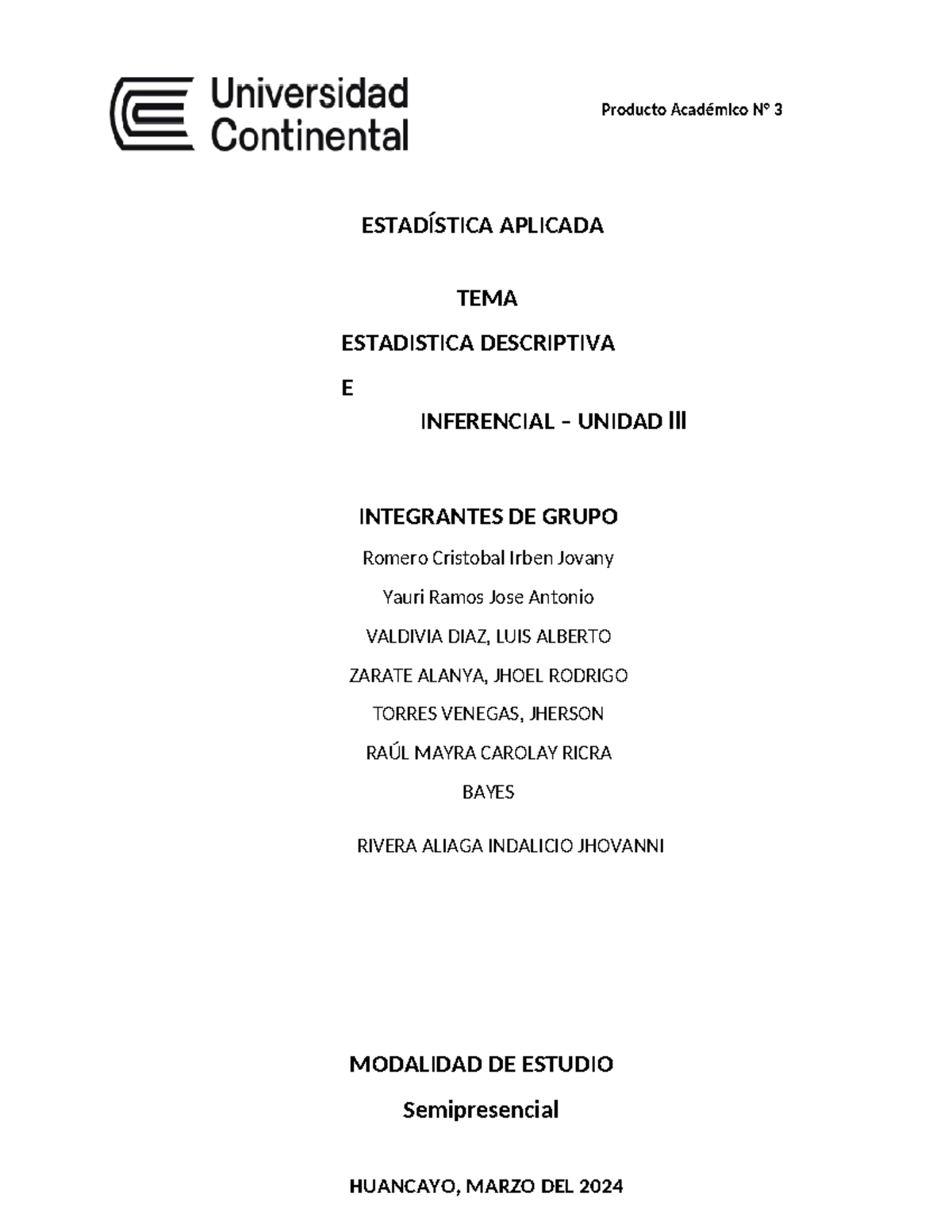 Estadistica aplicada producto academico 3 - ####### Producto Académico N° 3 ESTADÍSTICA APLICADA ...