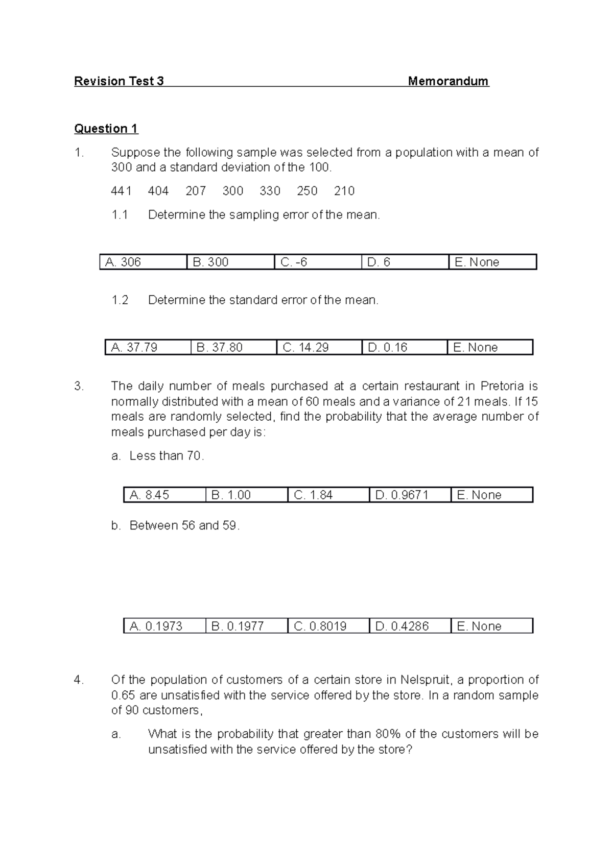 Revision Test 3 Memo - memorandum - Revision Test 3 Memorandum Question ...