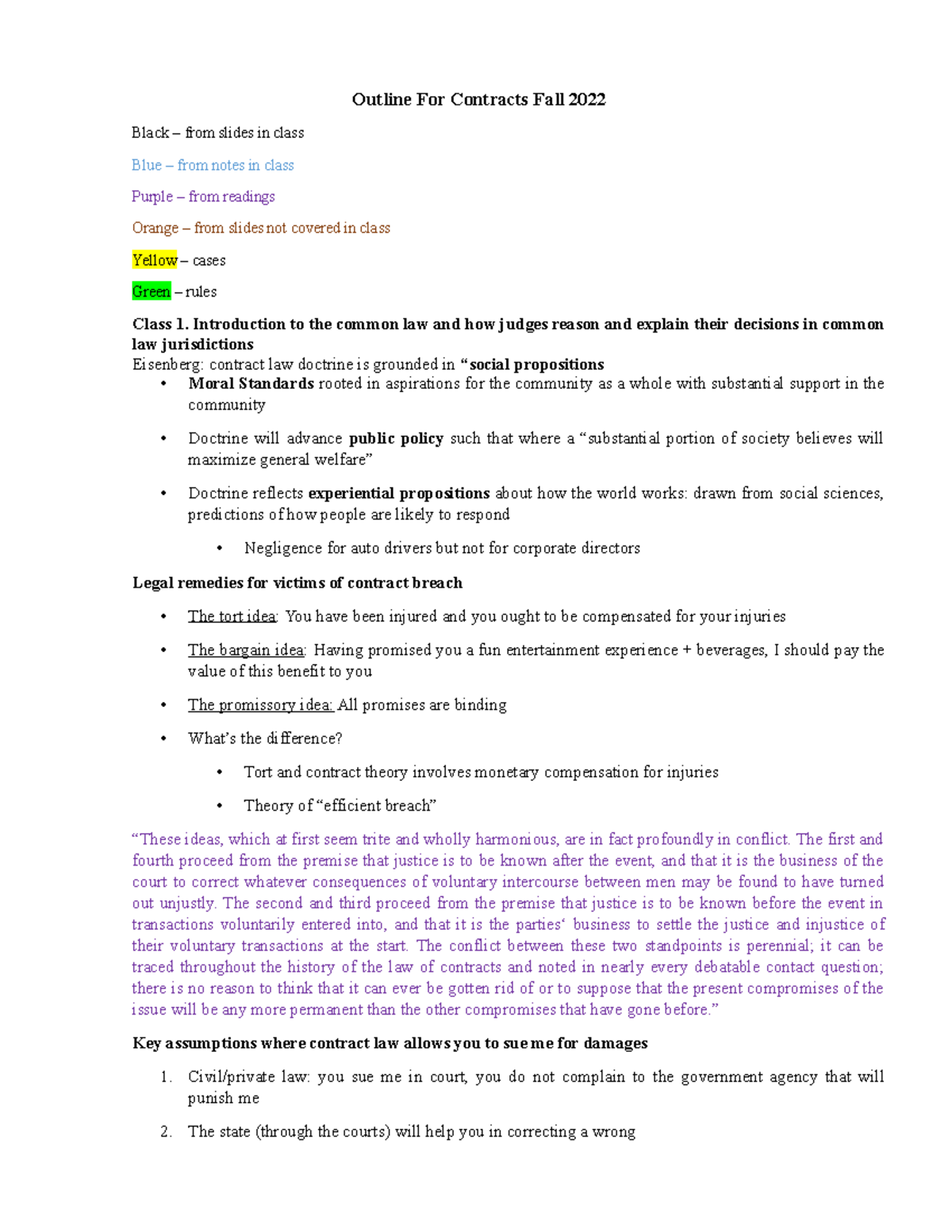 Contracts outline - Outline For Contracts Fall 2022 Black – from slides ...