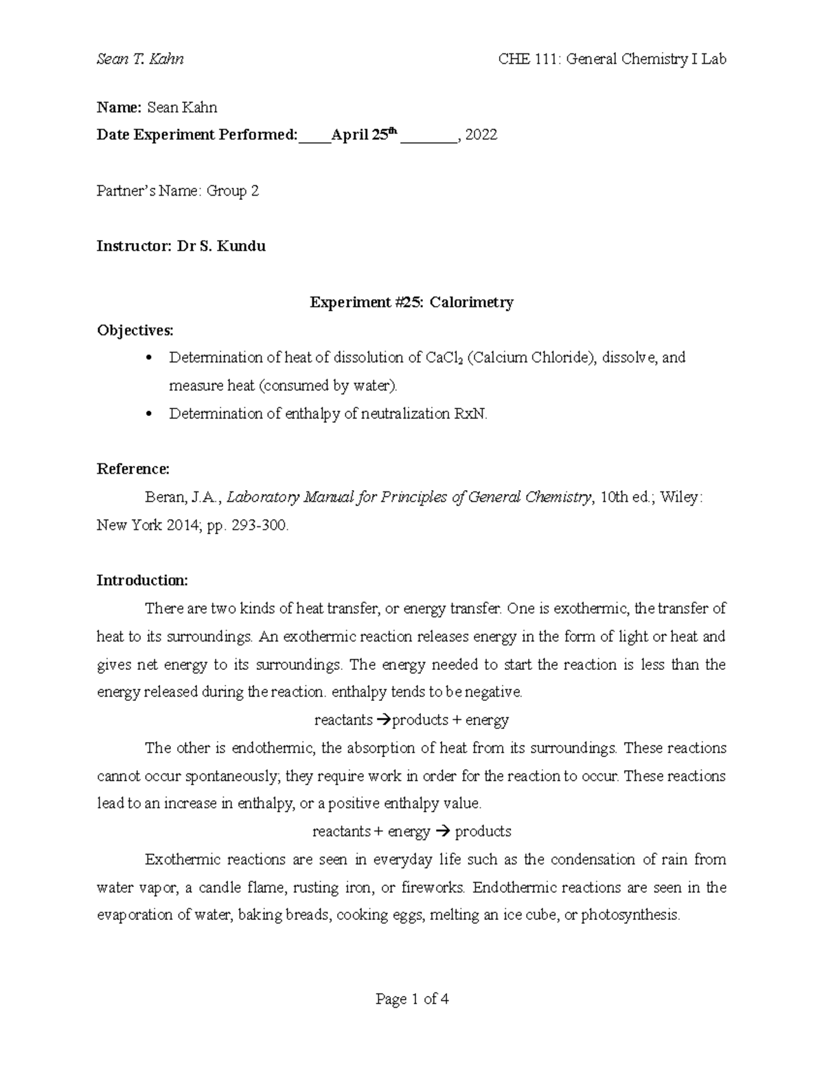 Lab 25 - Beran 10th edition lab report experiment 25 - Name: Sean Kahn Date Experiment - Studocu