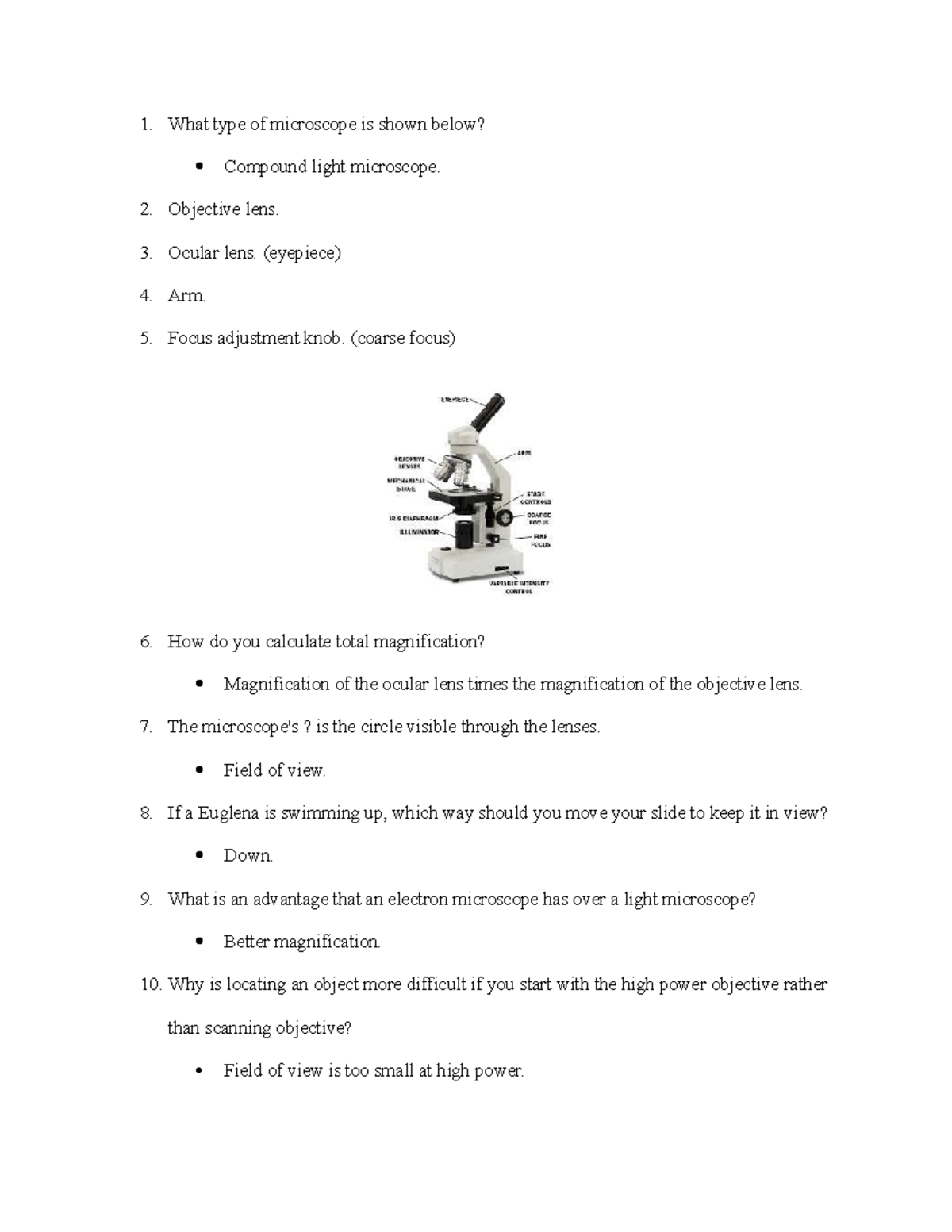 BIO 110 - Lab 7 Quiz - Quiz - What type of microscope is shown below ...