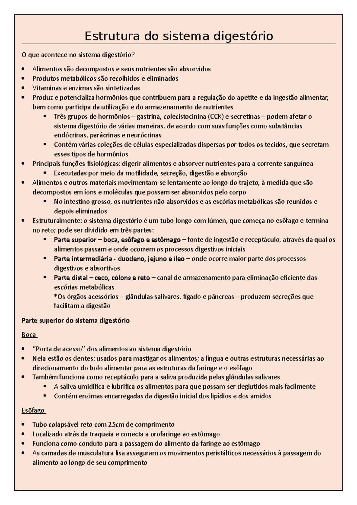Estrutura e função do sistema digestório - Estrutura do sistema ...