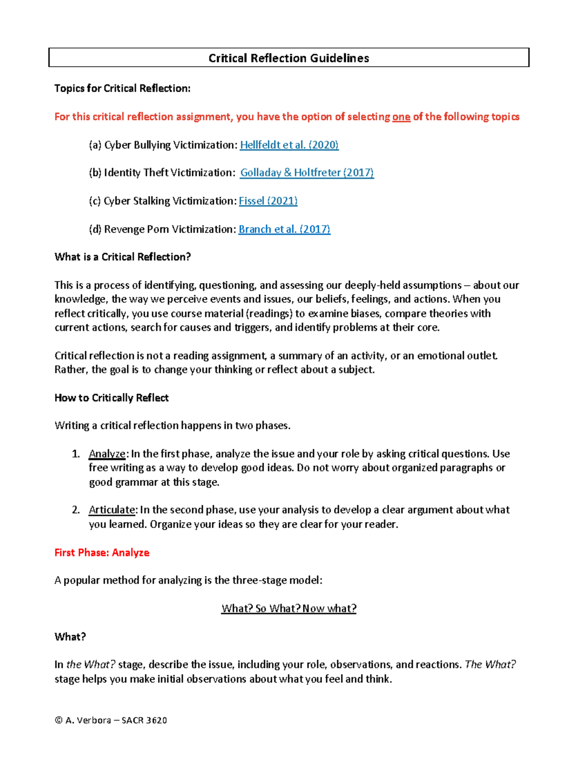 Critical Reflection I Guidelines - Critical Reflection Guidelines ...