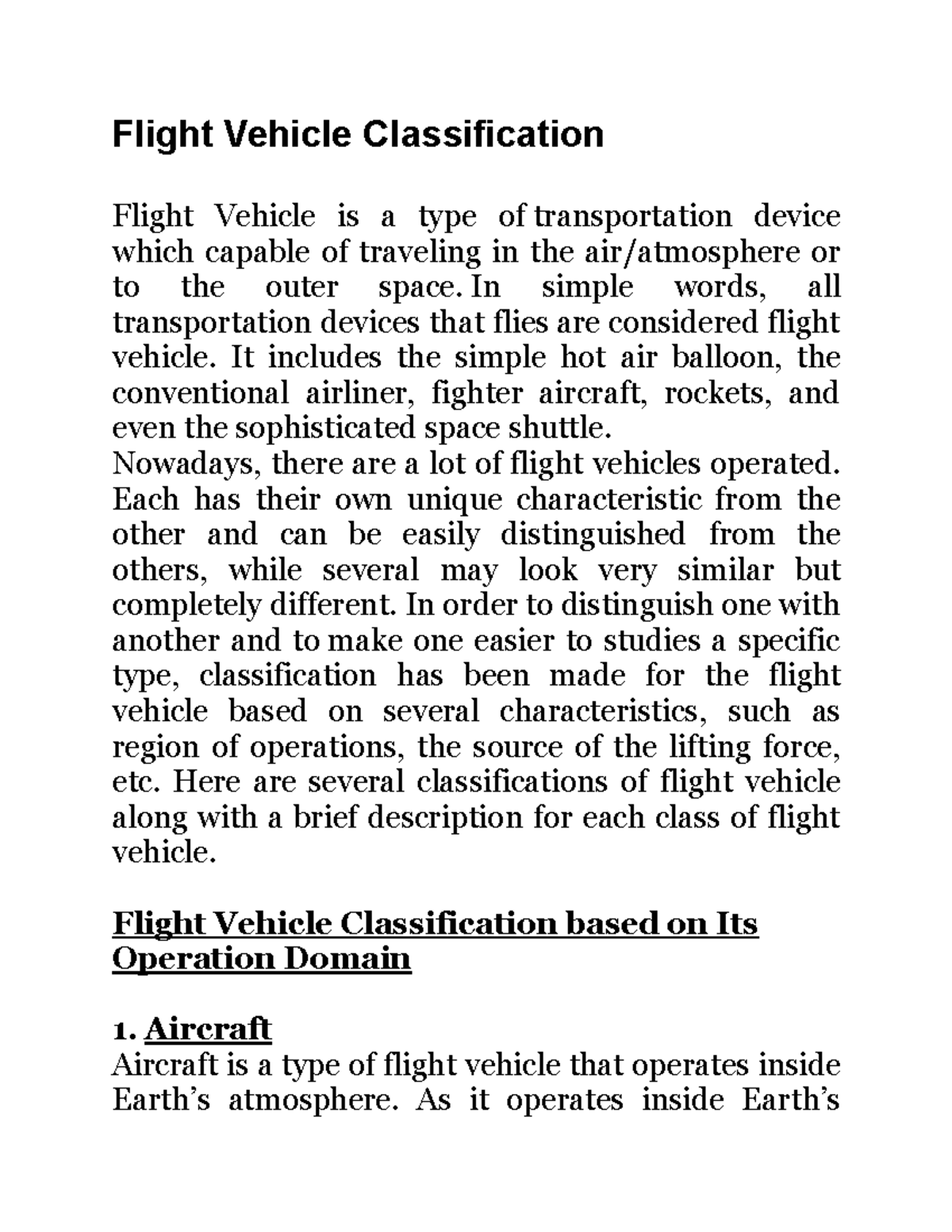Flight vehicle classification - Flight Vehicle Classification Flight ...