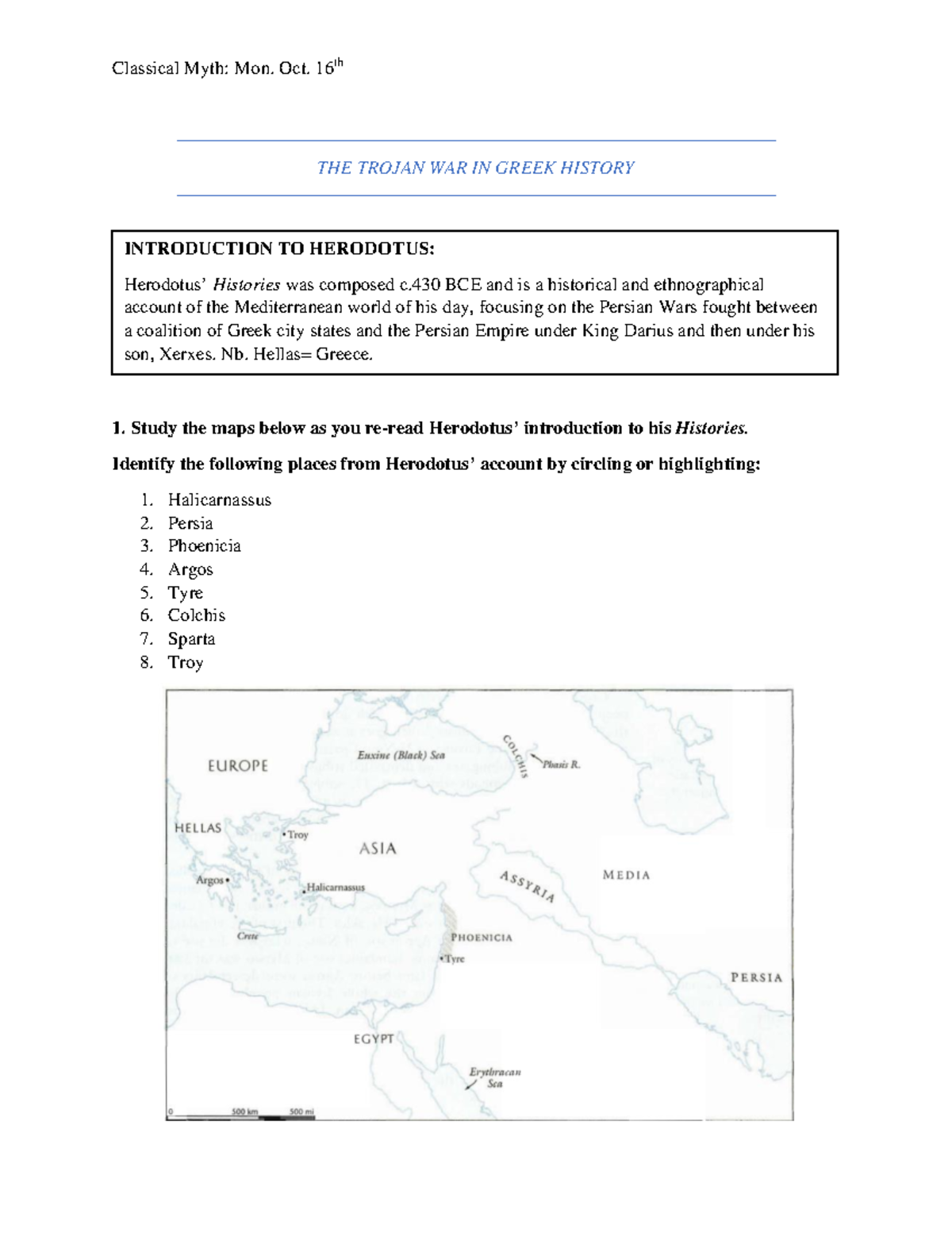 Myth in Greek history worksheet - THE TROJAN WAR IN GREEK HISTORY Study ...