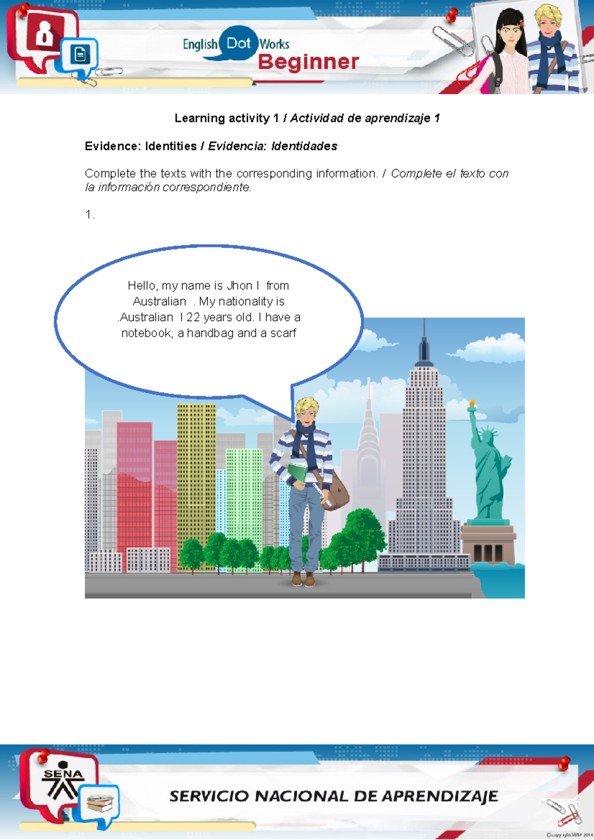 identities ingles actividad nivel 0 - Learning activity 1 / Actividad ...