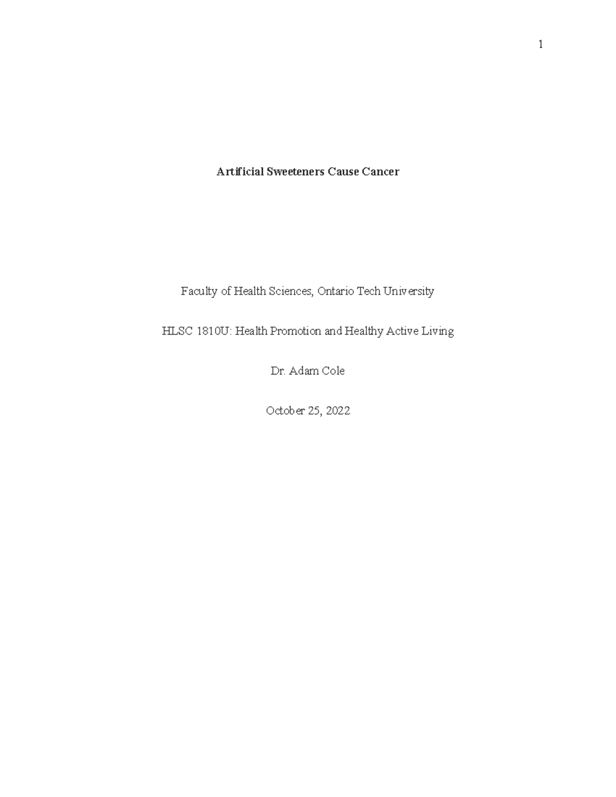 Myth Busters Summary - Artificial Sweeteners Cause Cancer Faculty of ...