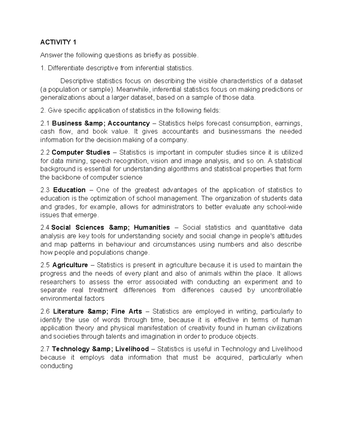 Module 4 Activities AND SELF Assessments - ACTIVITY 1 Answer the ...