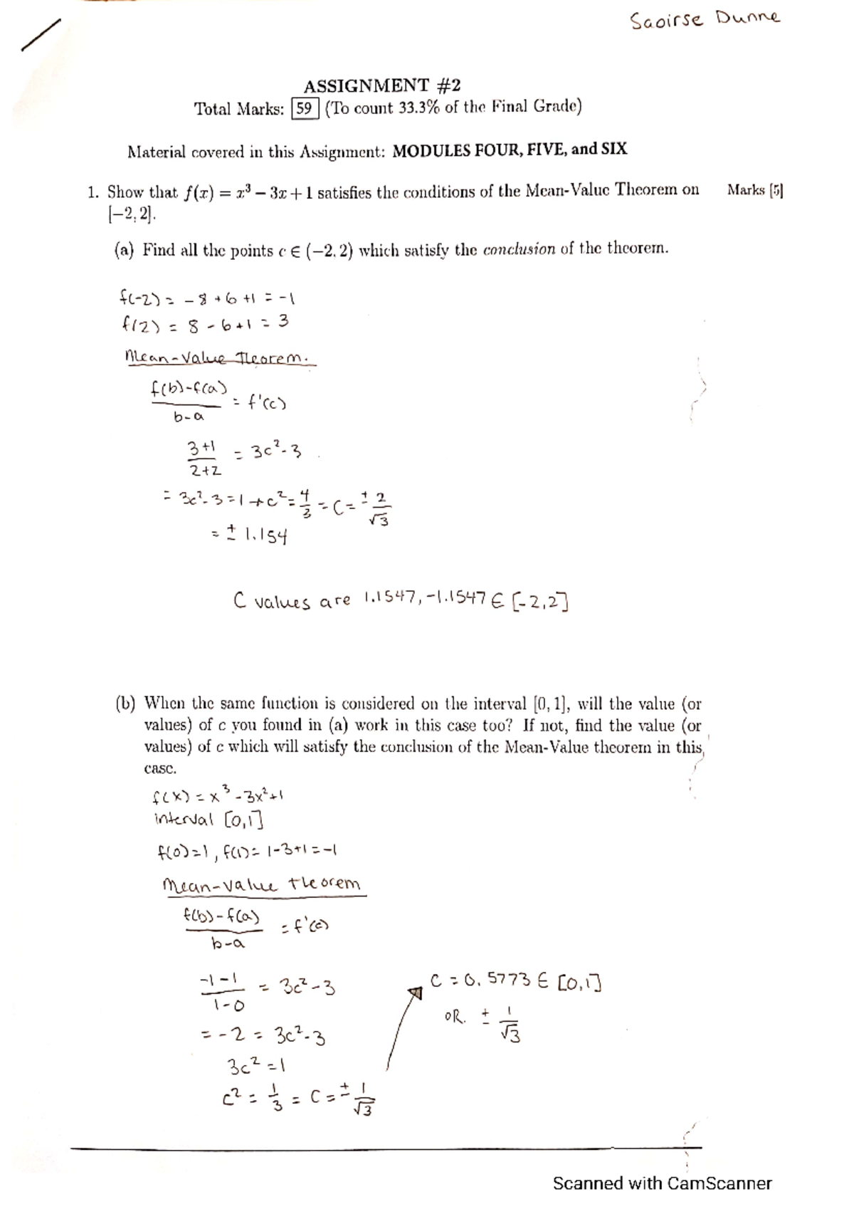 Calc assignment 2 - MATH-1036EL - Laurentian - Studocu