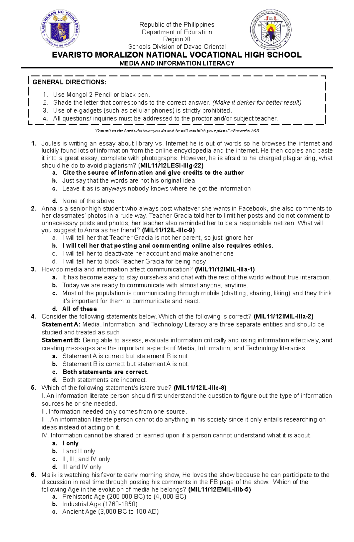 Media AND Information Literacy NAT Reviewer 2023 - Republic of the ...