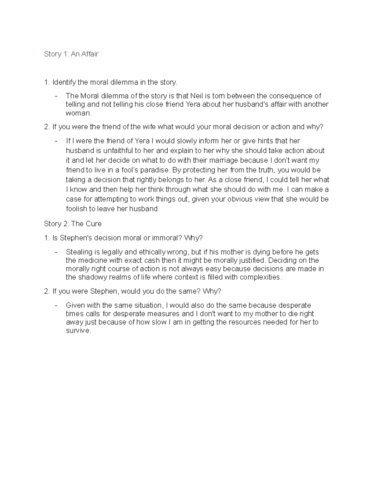 Ethical Dilemma in 2021 new setup : assignment - Story 1: An Affair ...