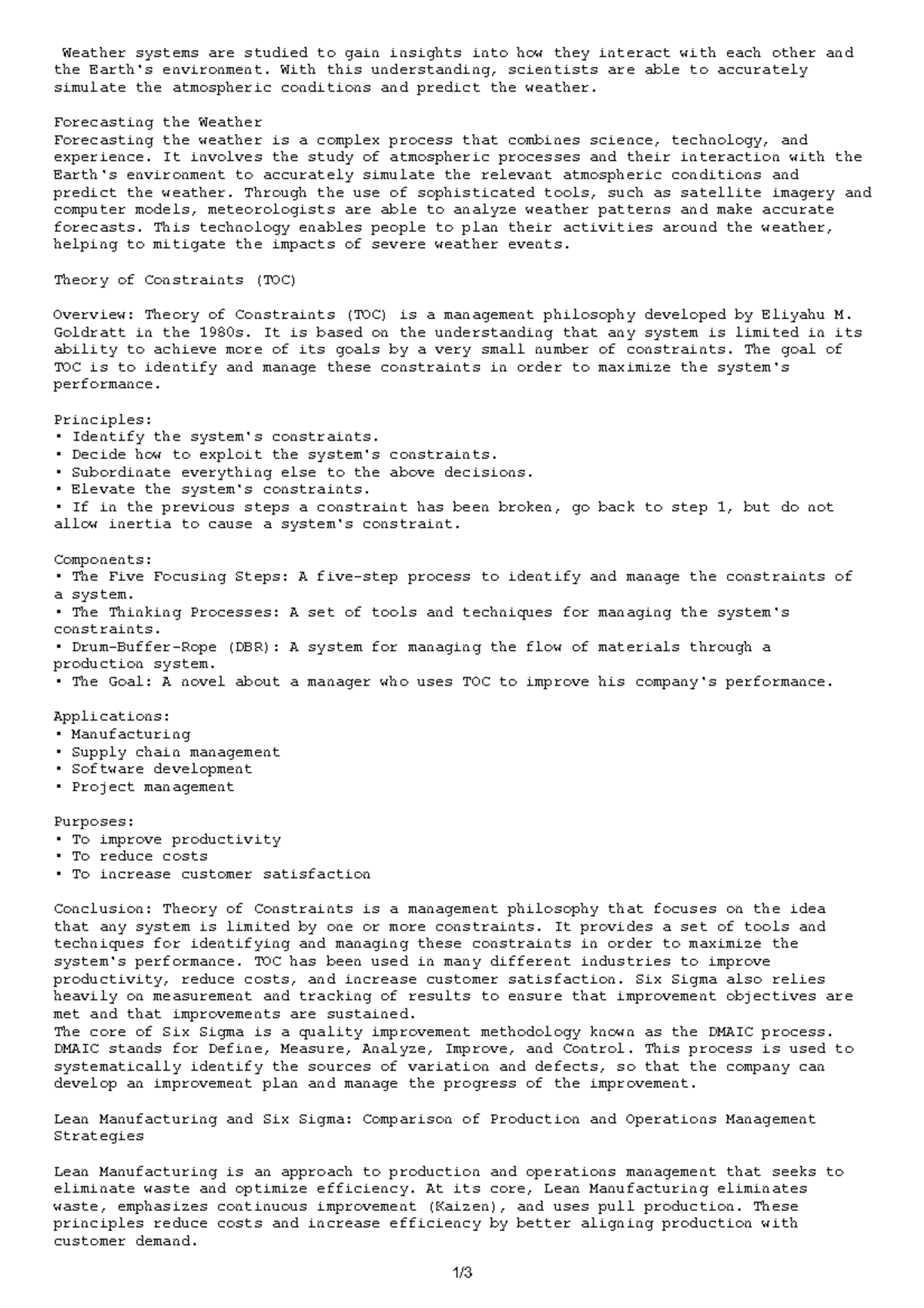Operations Management 1 - Weather systems are studied to gain insights ...
