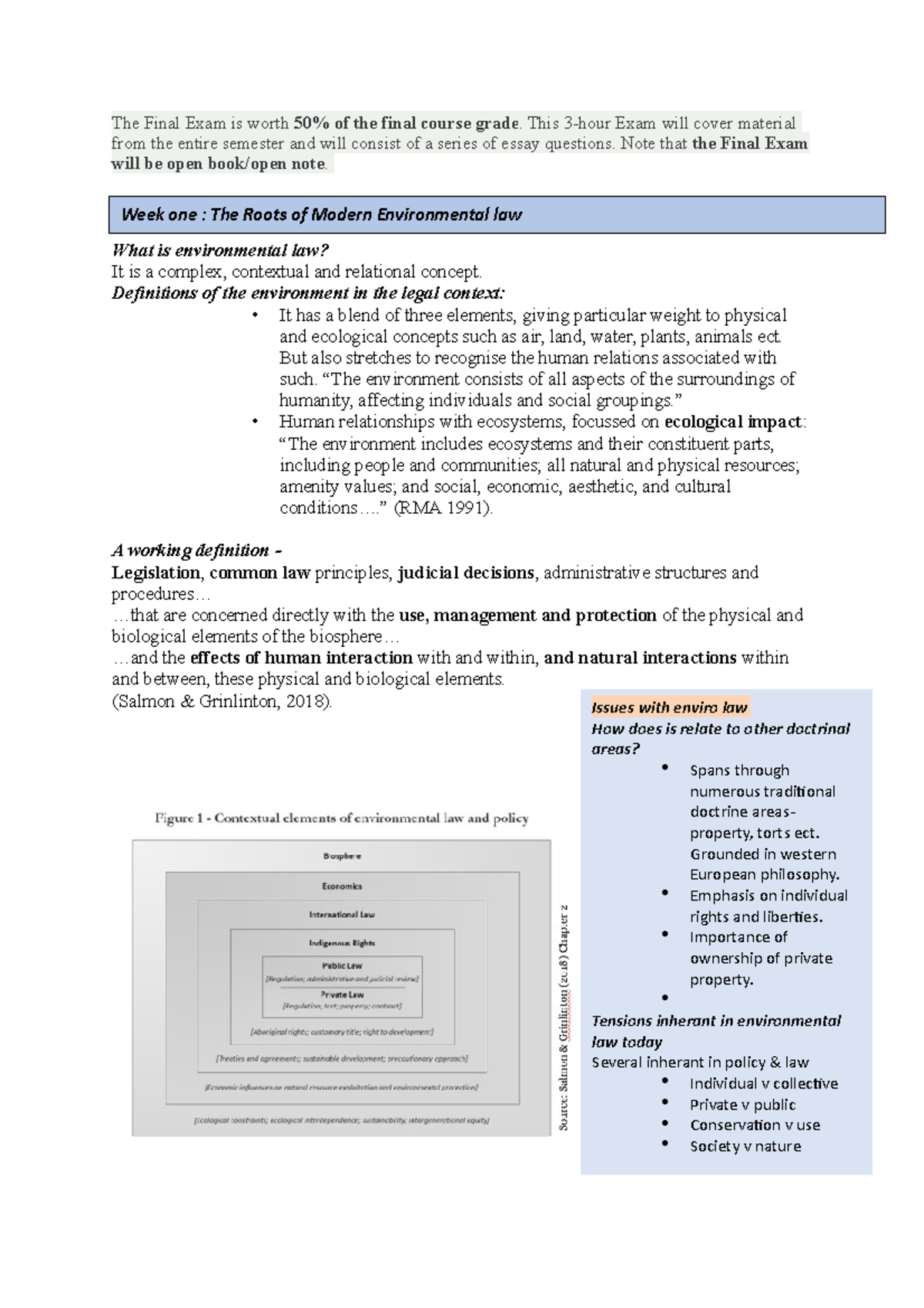Eviro EXAM TAKE IN Notes - The Final Exam is worth 50% of the final ...