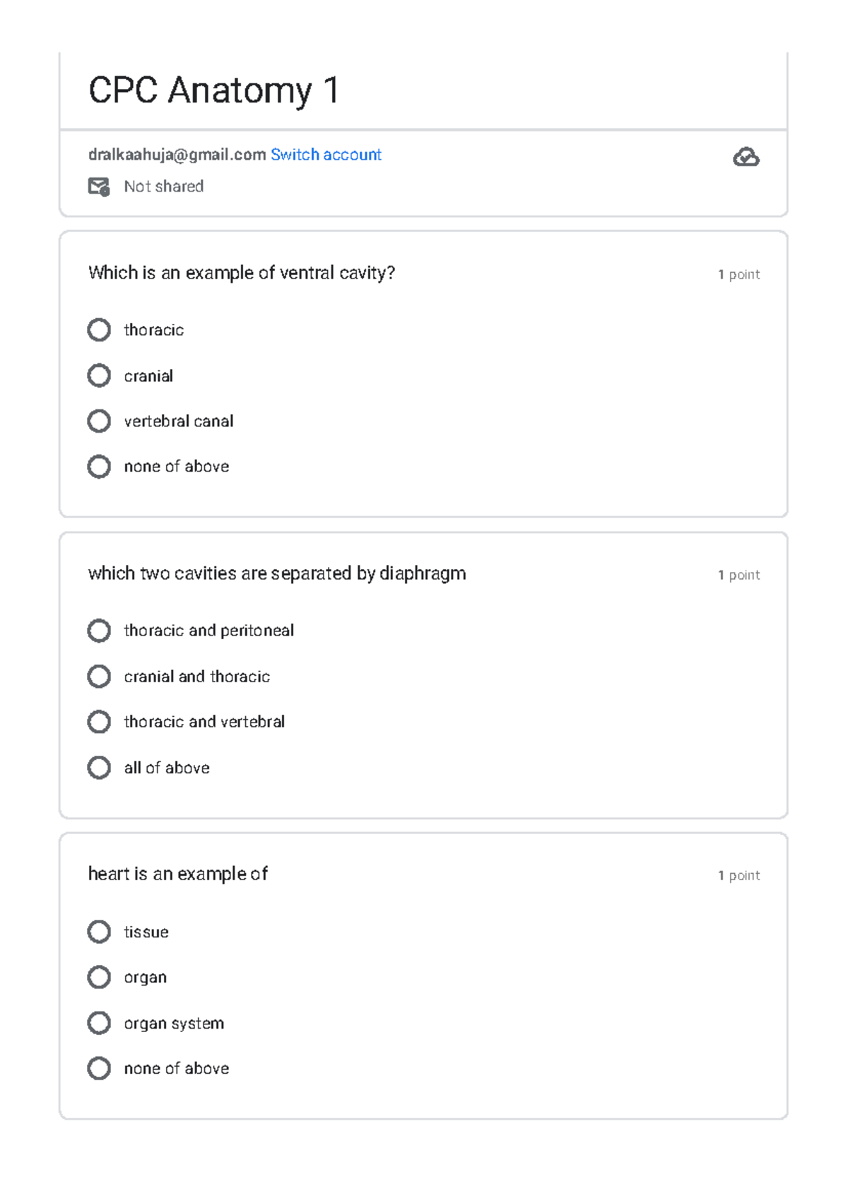 CPC Anatomy 1 - quiz - 1 point thoracic cranial vertebral canal none of ...