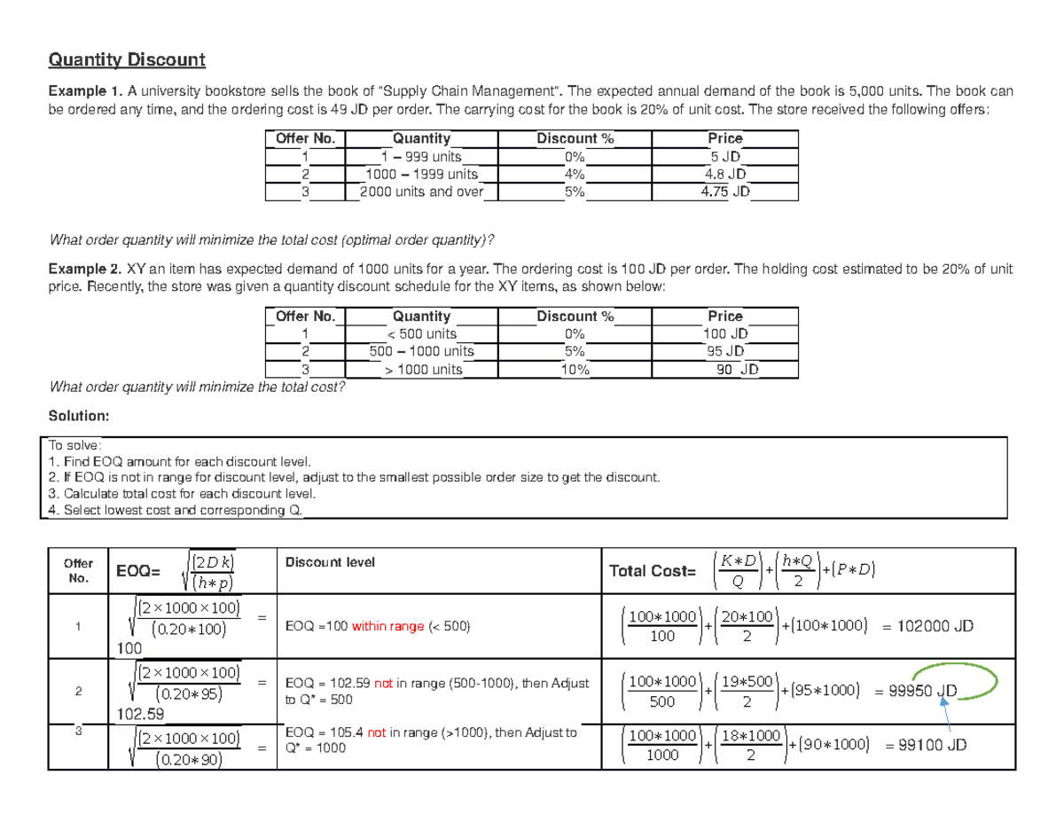Exam 8 January 2019 - Quantity Discount Example 1. A university ...