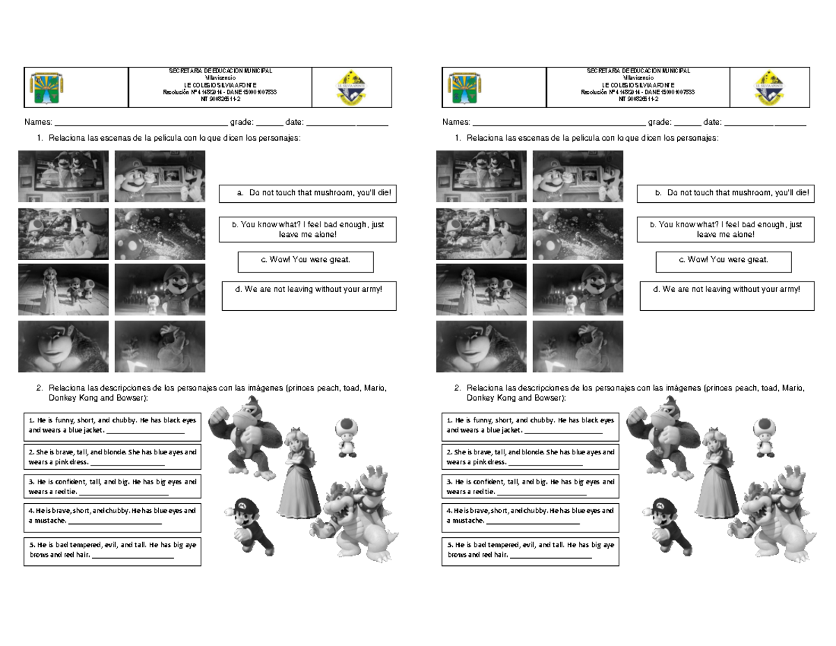 2x1 Mario Bros Movie Worksheet-guia pelicula - SECRETARÍA DE EDUCACIÓN ...