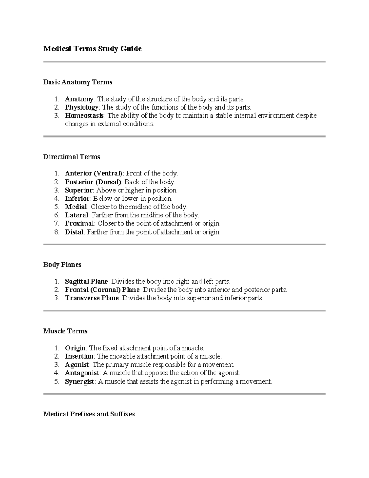 Medical Terms Study Guide part 2 - Medical Terms Study Guide Basic Anatomy Terms 1. Anatomy: The ...