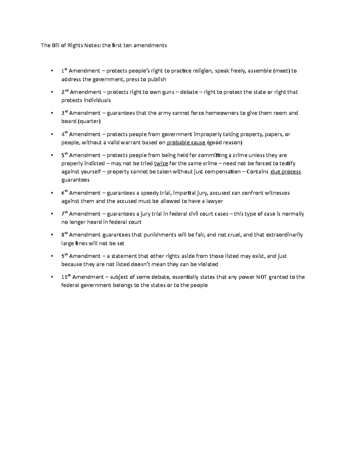 Bill of Rights Notes - Studocu