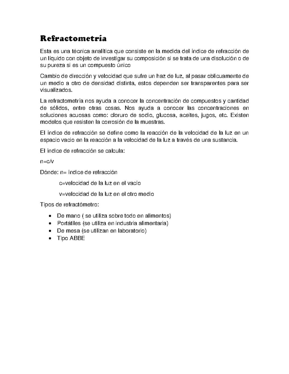 Refractometría - fundamento - Refractometría Esta es una técnica ...